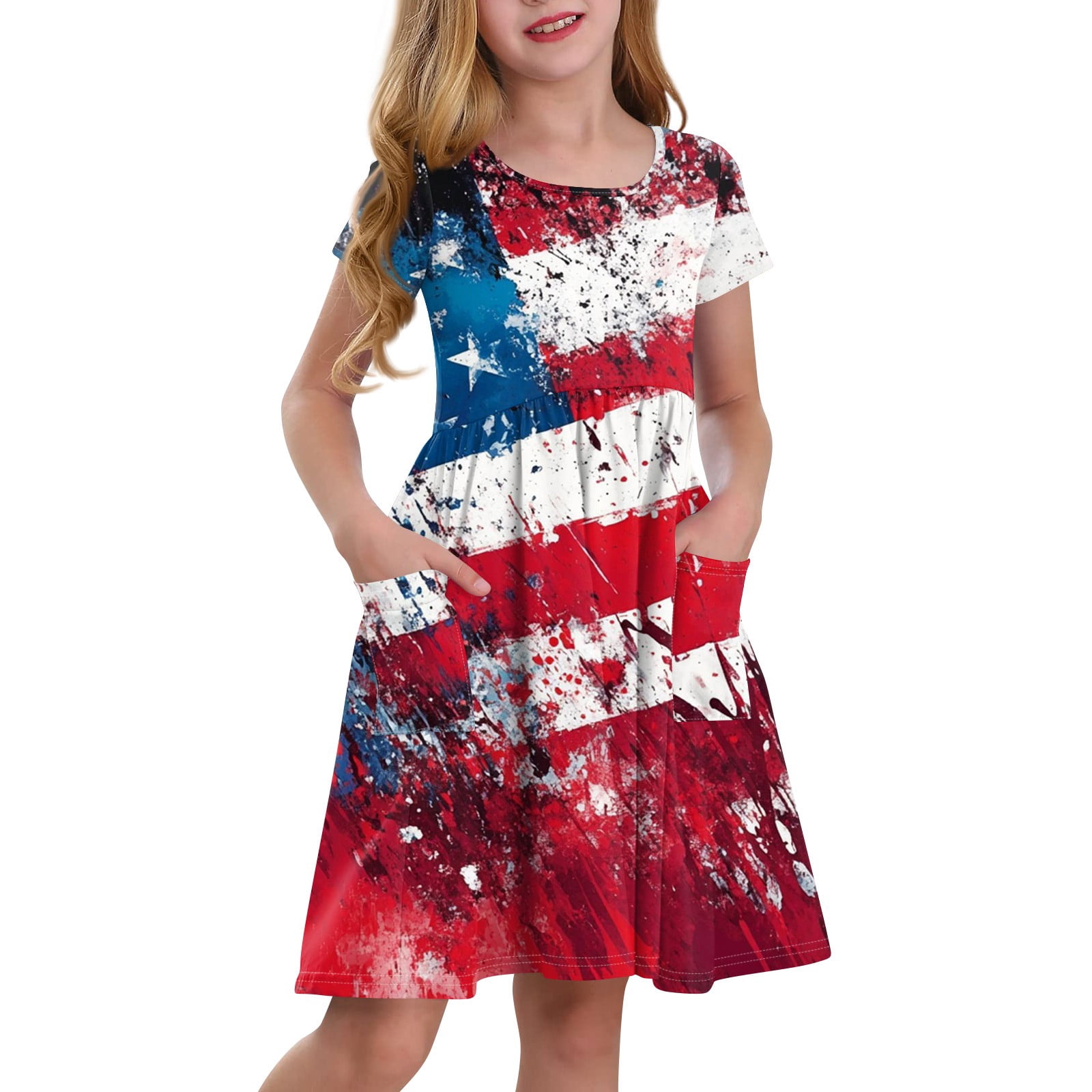 XADYUY Independence Day Dress for Girls Tie Dye Stars Stripes Printed ...