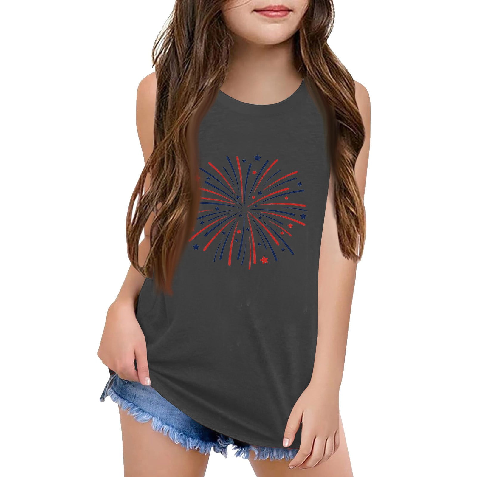 XADYUY Kids 4th Of July Tank Top Girls American Flag Firework Graphic ...