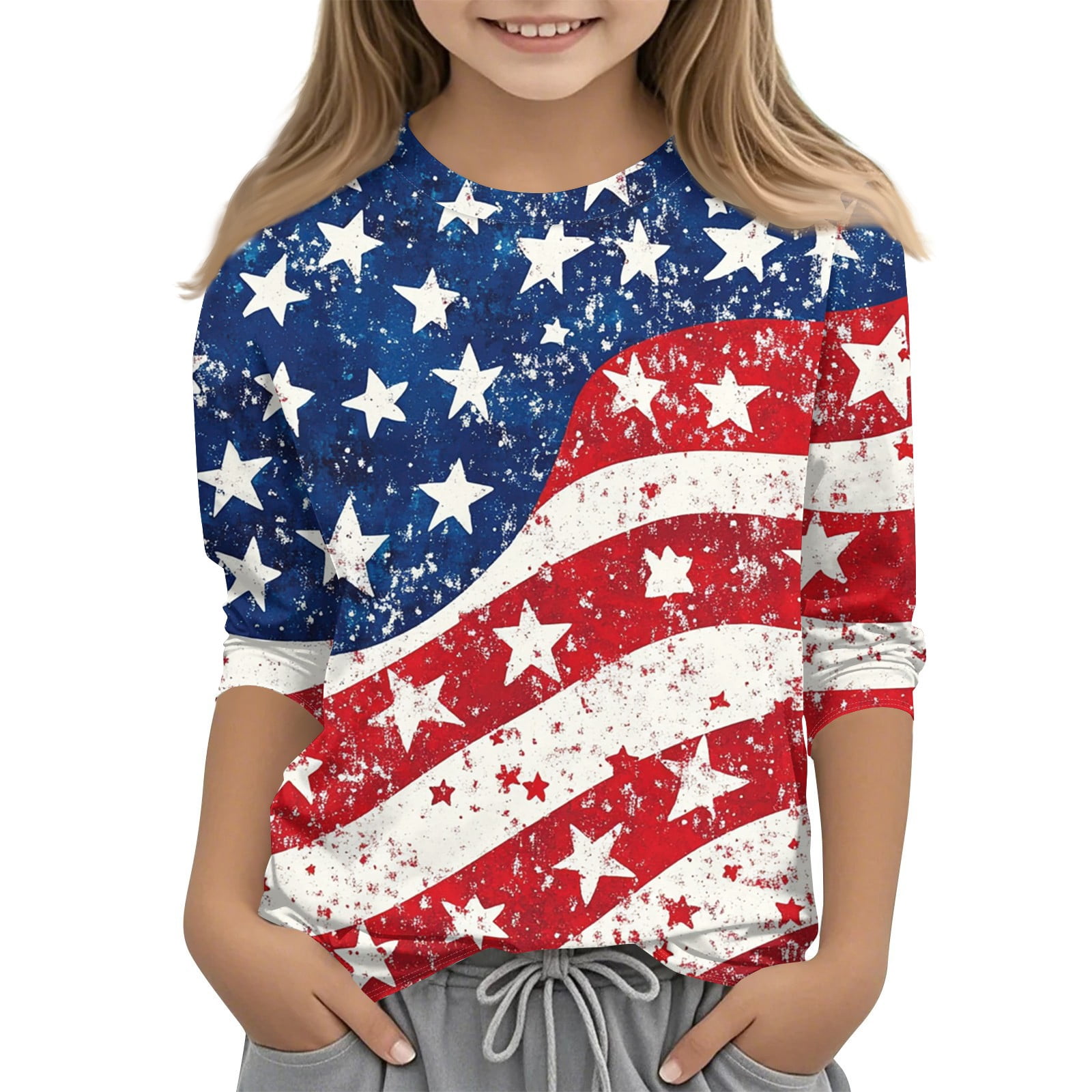 XADYUY Kids Girls 4th Of July Shirts 3/4 Sleeve Patriotic T Shirt 4th ...
