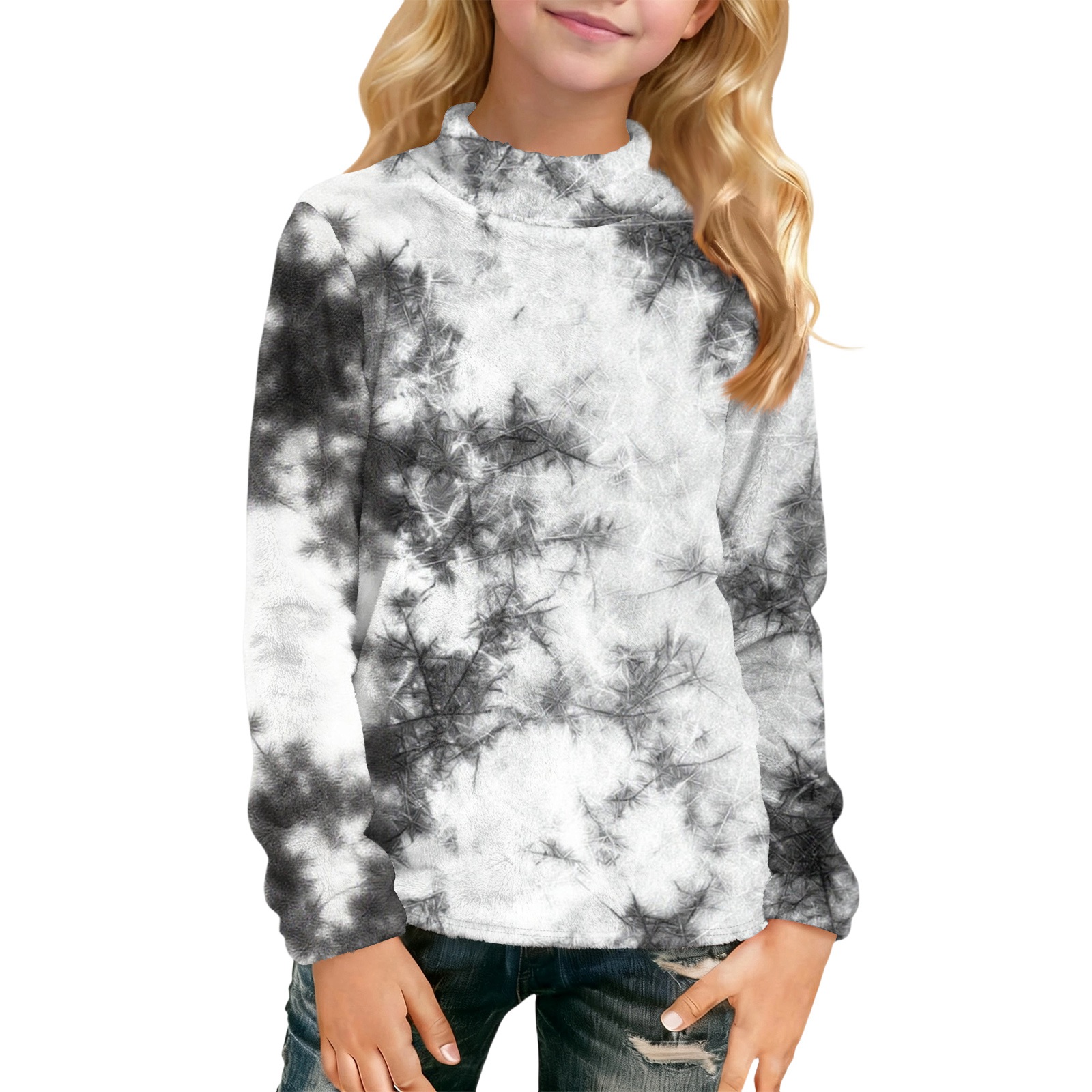 XADYUY Kids Long Sleeve Shirt Girls Fuzzy Mock Neck Long Sleeve Shirts ...