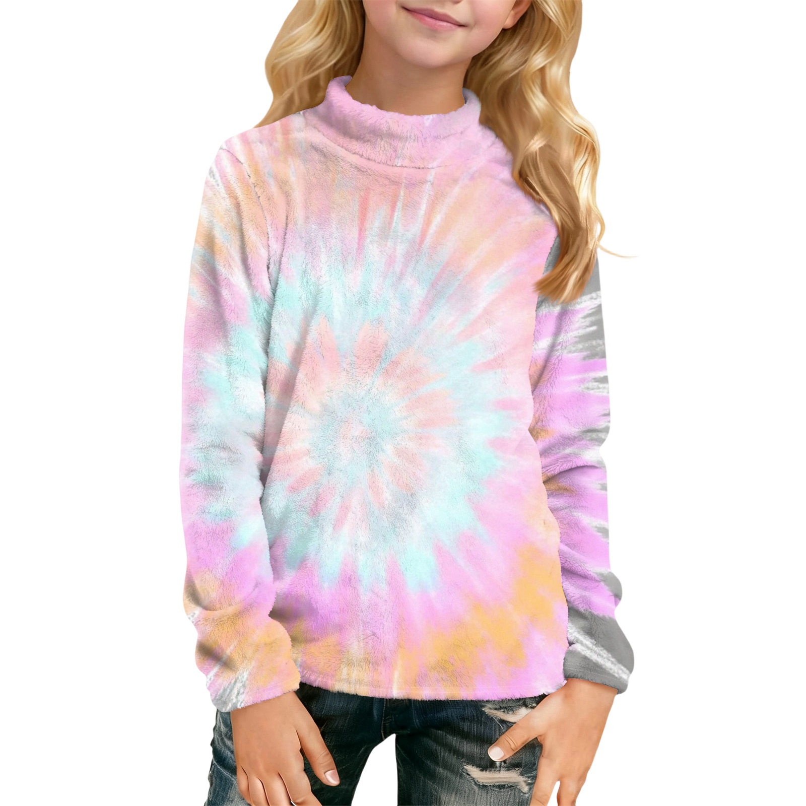XADYUY Kids Long Sleeve Shirt Girls Fuzzy Mock Neck Long Sleeve T ...