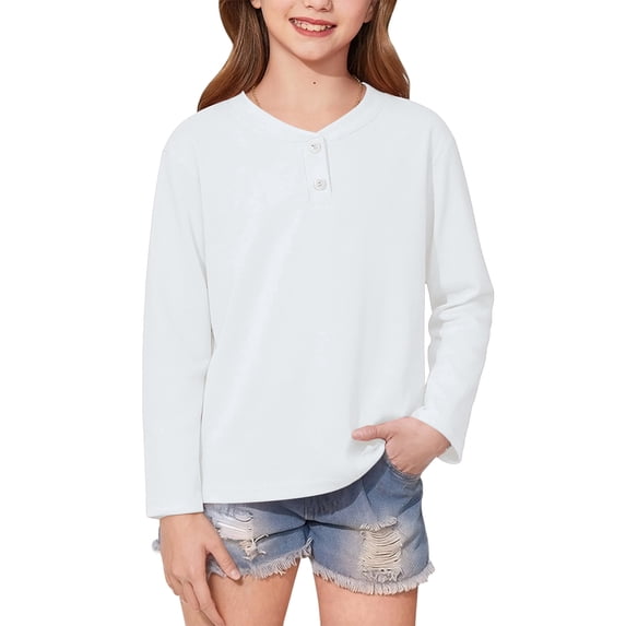 XADYUY Kids Long Sleeve Shirt Girls Henley Button Down Spring T-Shirts ...