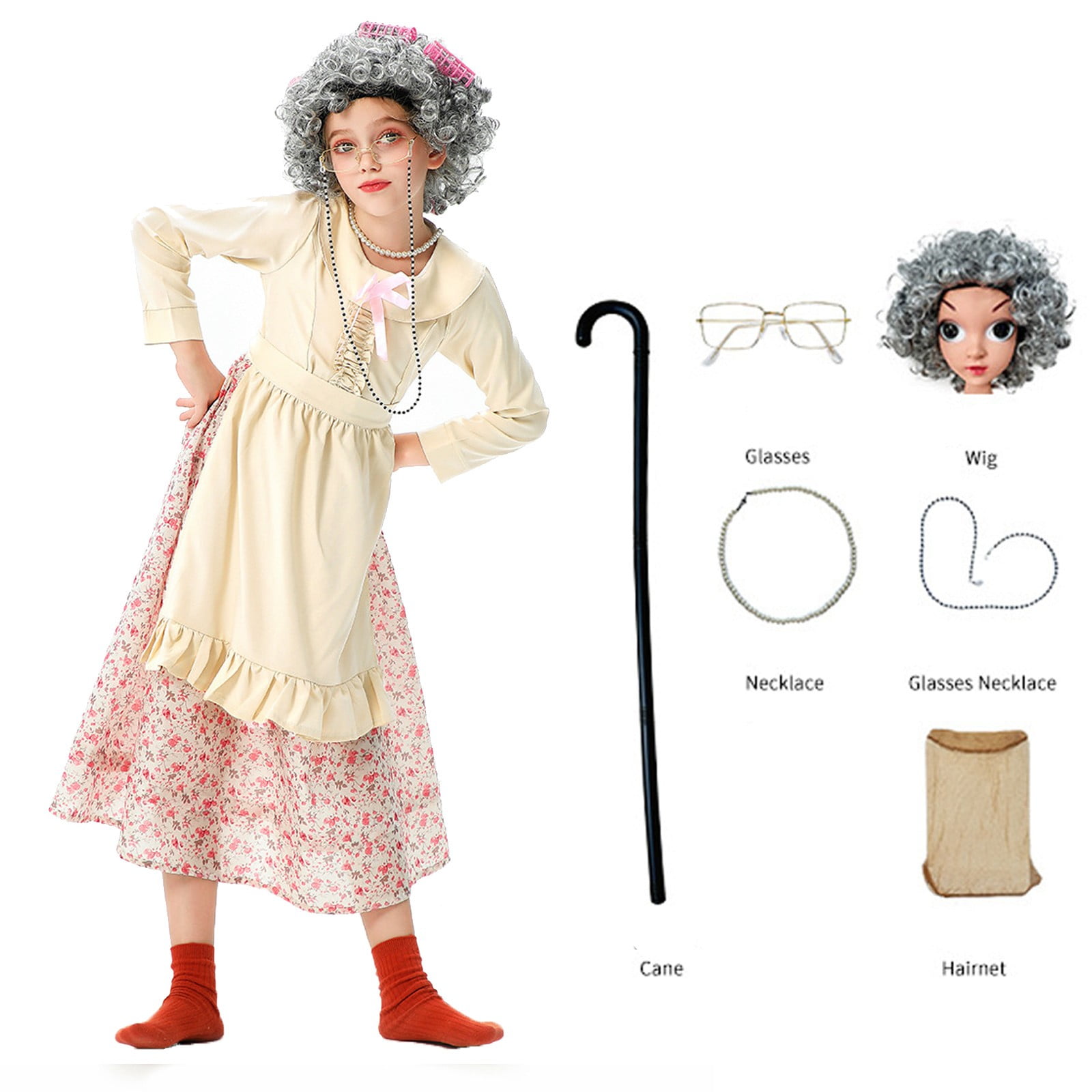 XADYUY Kids Old Lady Costume with Dress, 100 Days Of Kindergarten ...