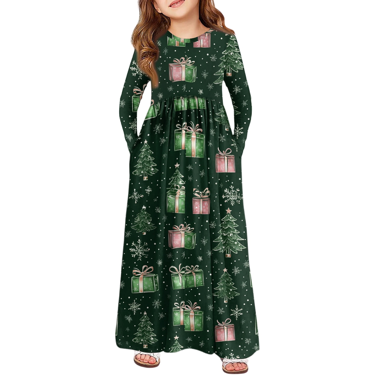 XADYUY Little Girls Christmas Dresses Cute A-Line Long Sleeve Maxi ...