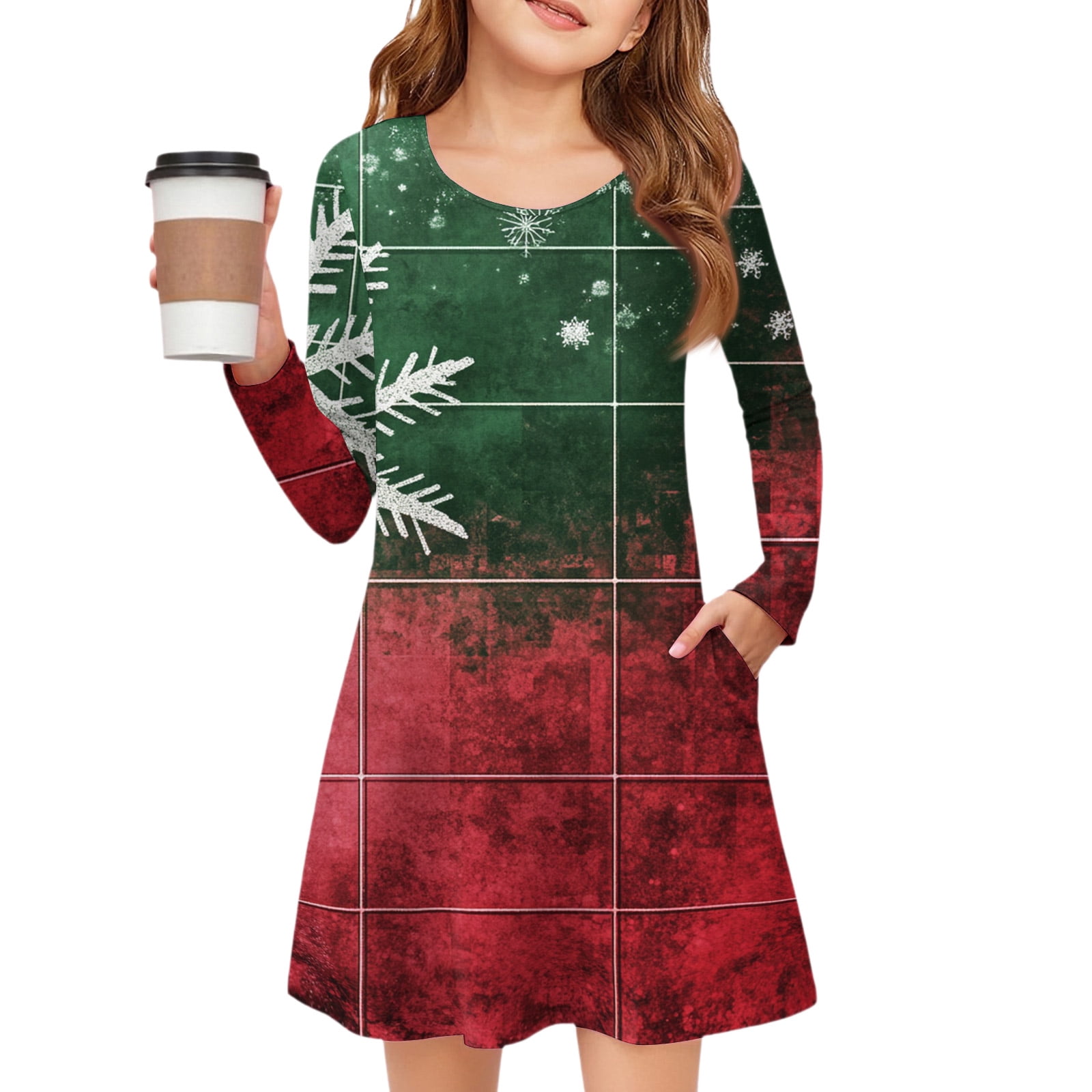 XADYUY Little Girls Christmas Dresses Cute A-Line Long Sleeve Midi ...