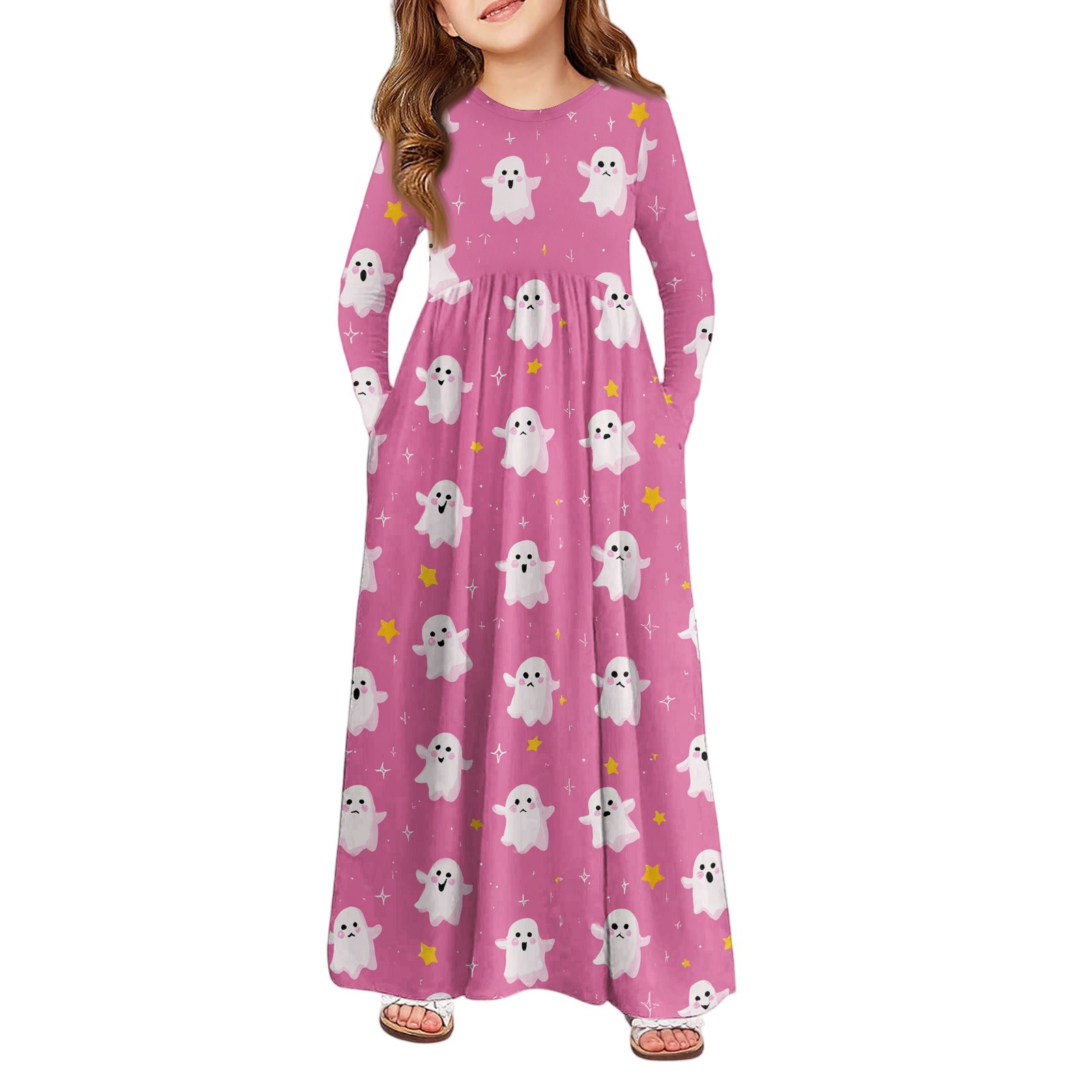 XADYUY Little Girls Halloween Dresses Spooky Boo Ghost Graphic Maxi ...