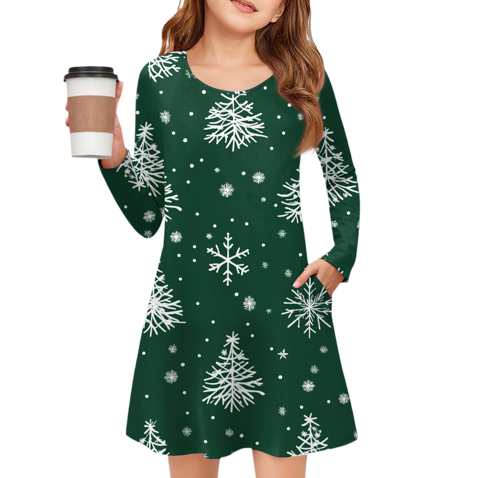 XADYUY Long Sleeve Dress Girls 7-8 Snowflake Christmas Tree Christmas ...
