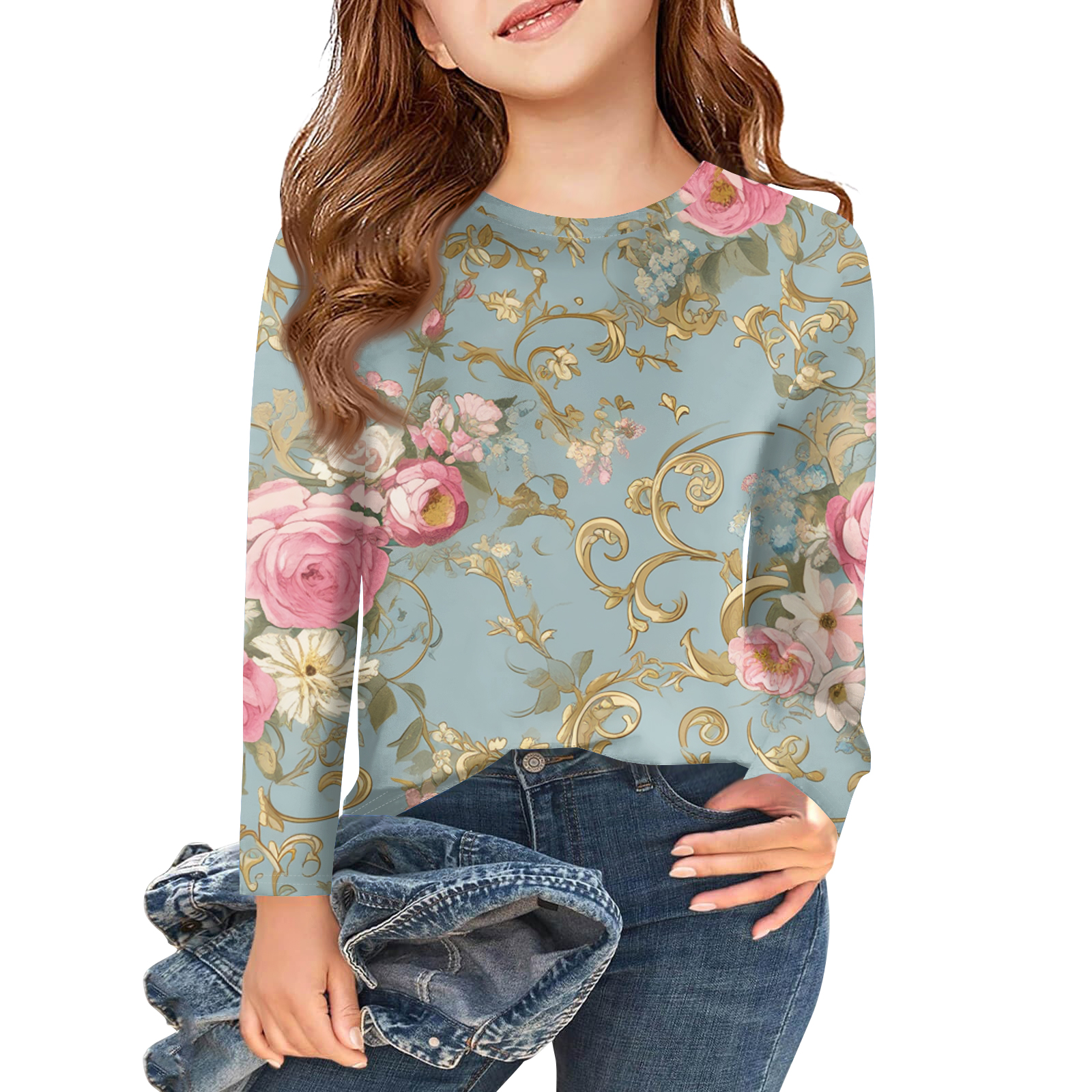 XADYUY Long Sleeve Shirts for Girls 7-8 Casual Vintage Floral Print ...