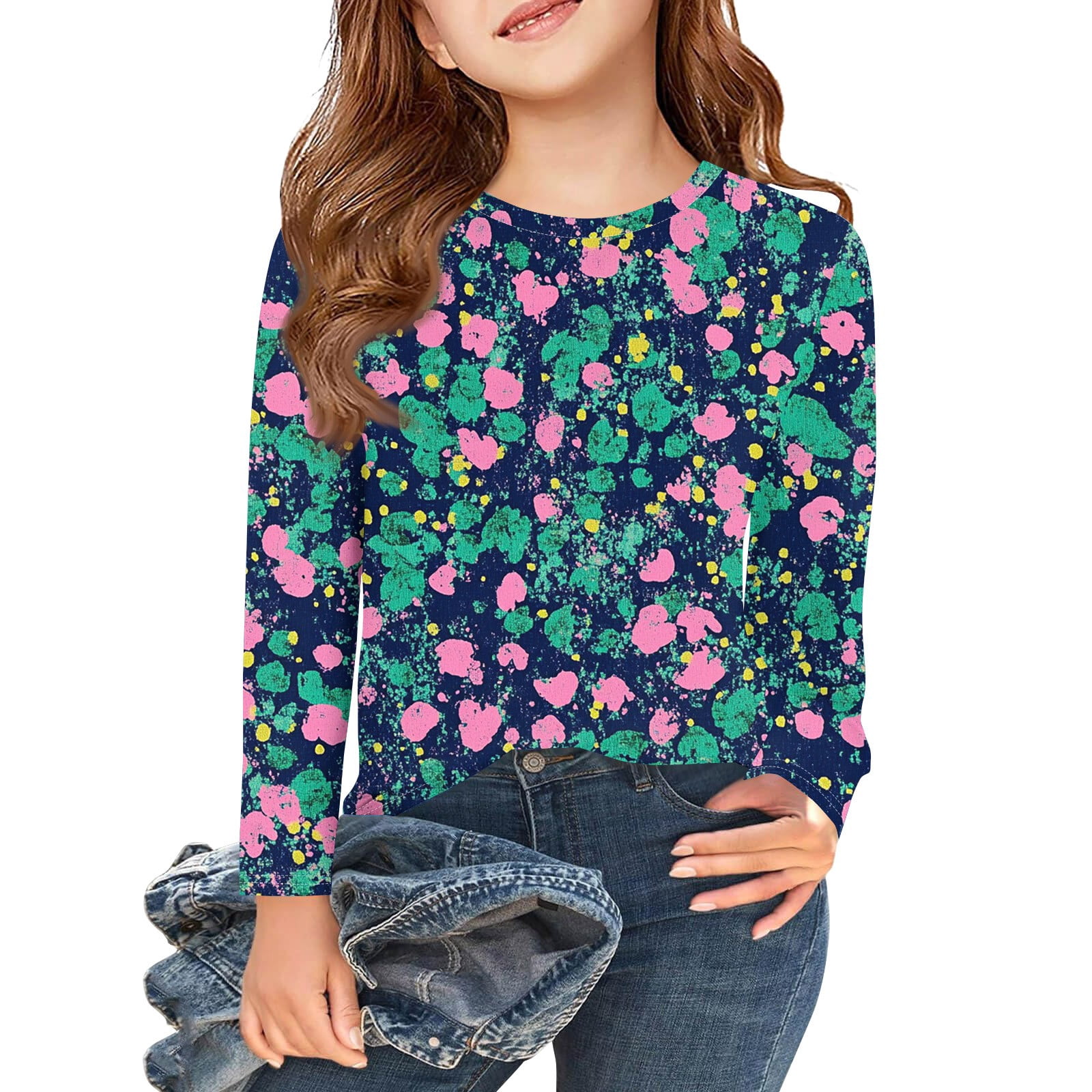 Xadyuy Long Sleeve Shirts For Girls 7 8 Crewneck Winter T Shirts For