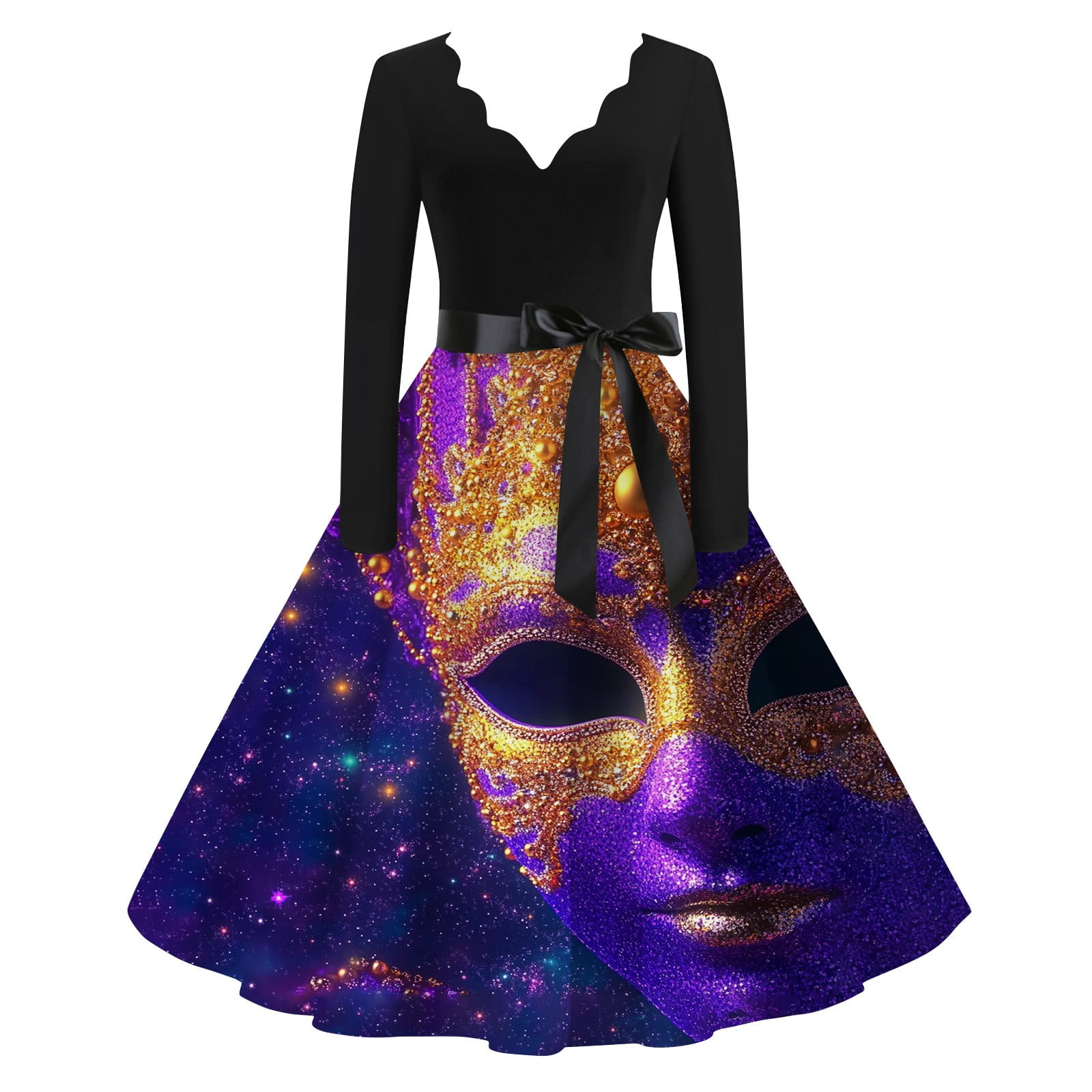 XADYUY Mardi Gras Dresses for Women Plus Size Carnival Dress V Neck ...