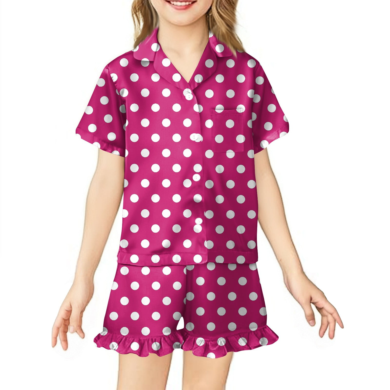 XADYUY Pajamas for Girls 14-16 Polka Dot Graphic Girls Pajama Sets Silk ...