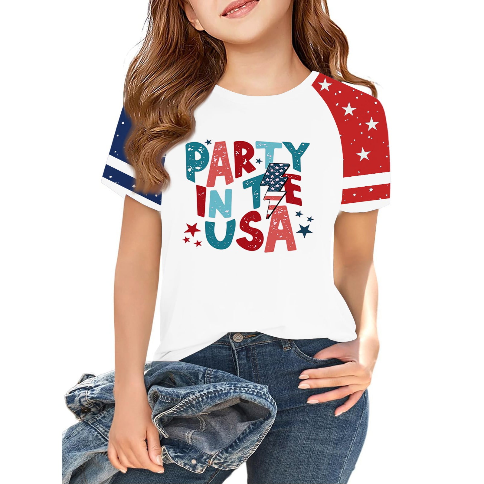 XADYUY Patriotic Shirts for Girls Kids 4th Of July American Flag Print ...
