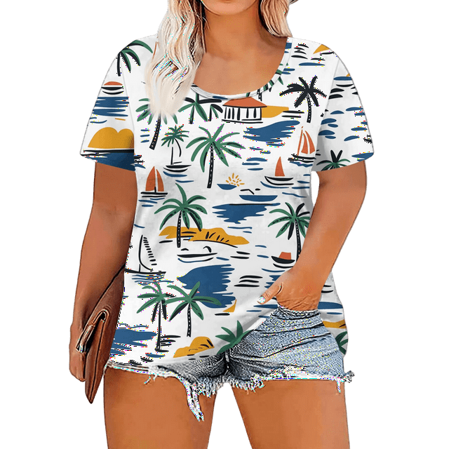 XADYUY Plus Size Tops for Women 4x-5x Plus Size Spring Tops Crew Neck ...