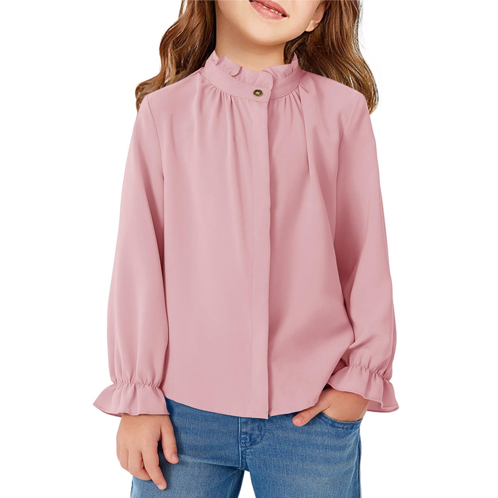 XADYUY Ruffle Long Sleeve Shirts for Girls 10-12 Button Down Fall T ...