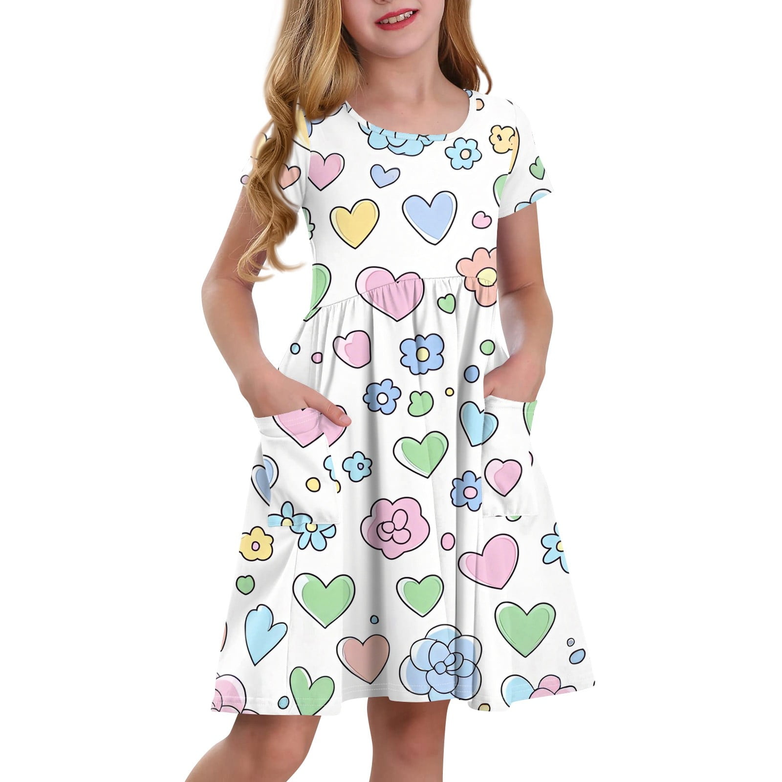 XADYUY Summer Dress for Girls 10-12 Twirly A-Line Short Sleeve T-Shirt ...