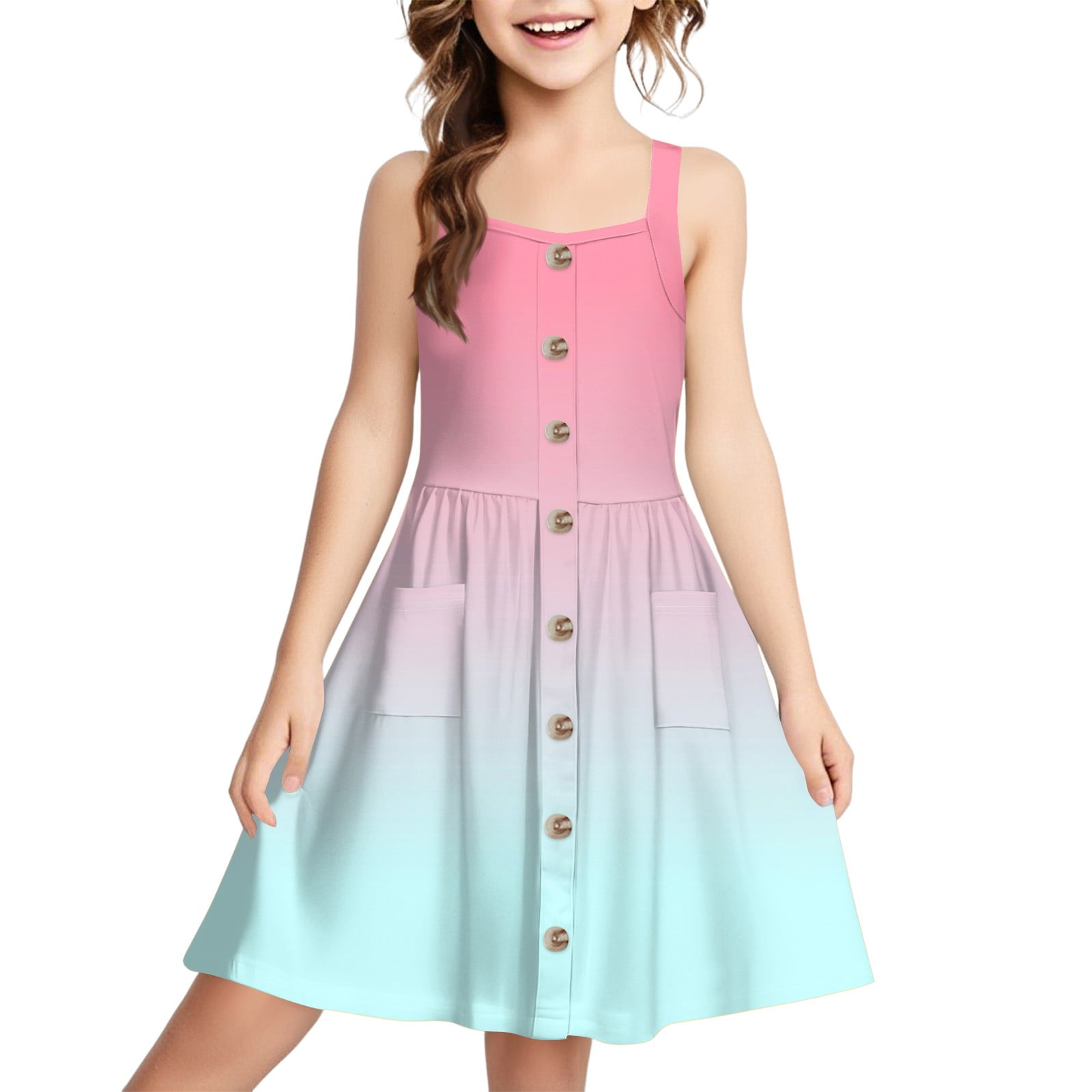 XADYUY Summer Dress for Girls 14-16 Casual Spaghetti Strap Button Down ...