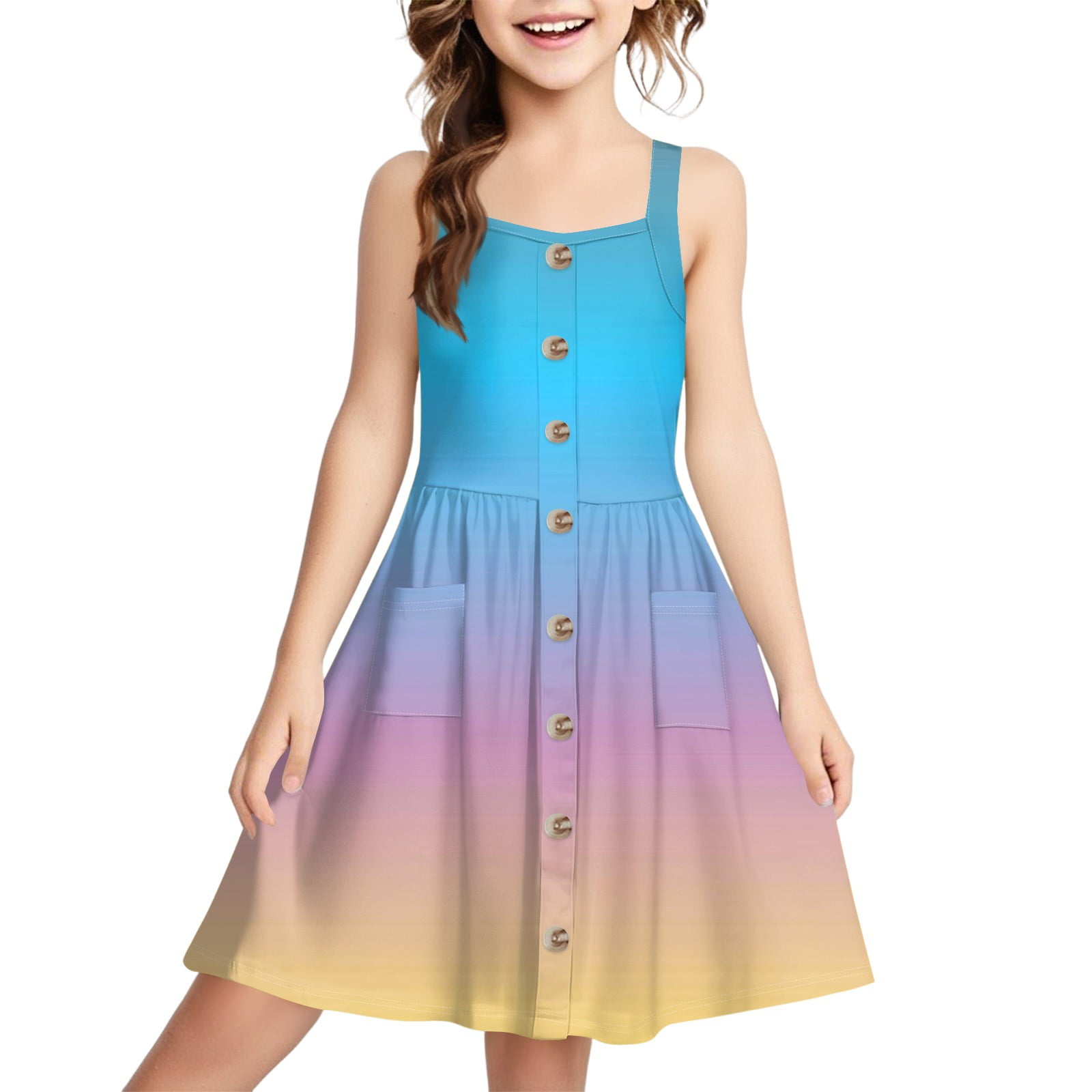 XADYUY Summer Dress for Girls 14-16 Casual Spaghetti Strap Button Down ...