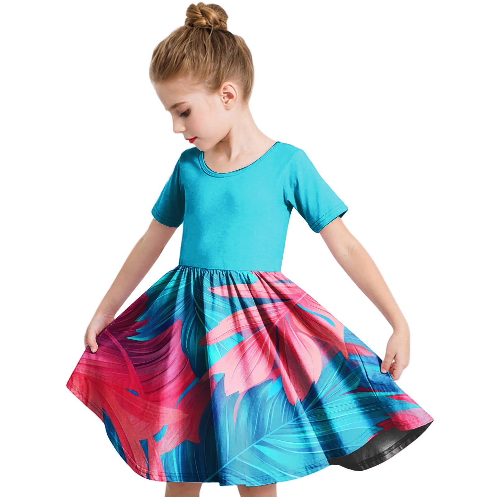 XADYUY Summer Dress for Girls 14-16 Twirly A-Line Short Sleeve T-Shirt ...