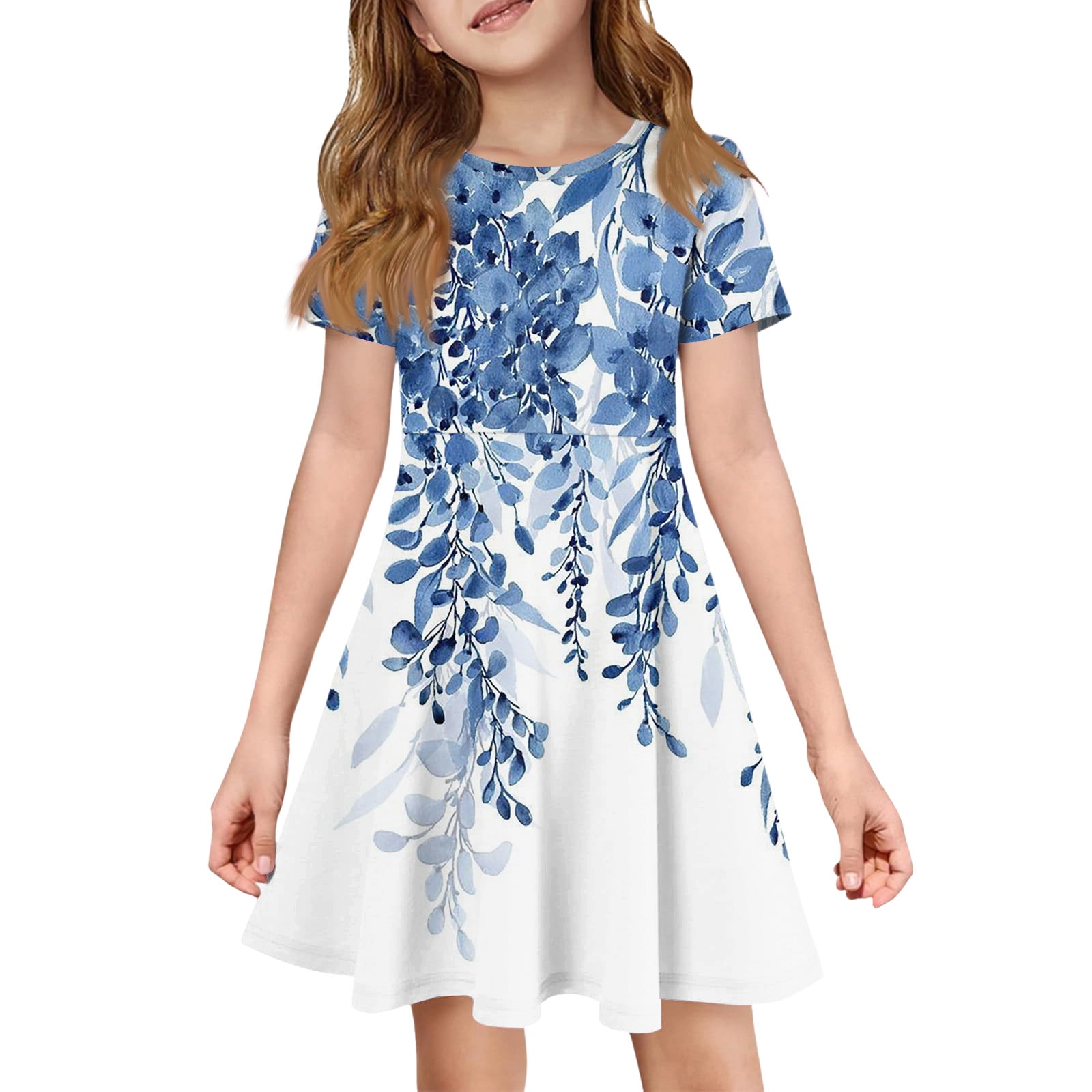 XADYUY Summer Dress for Girls 7-8 Casual A-Line Short Sleeve Midi Dress ...