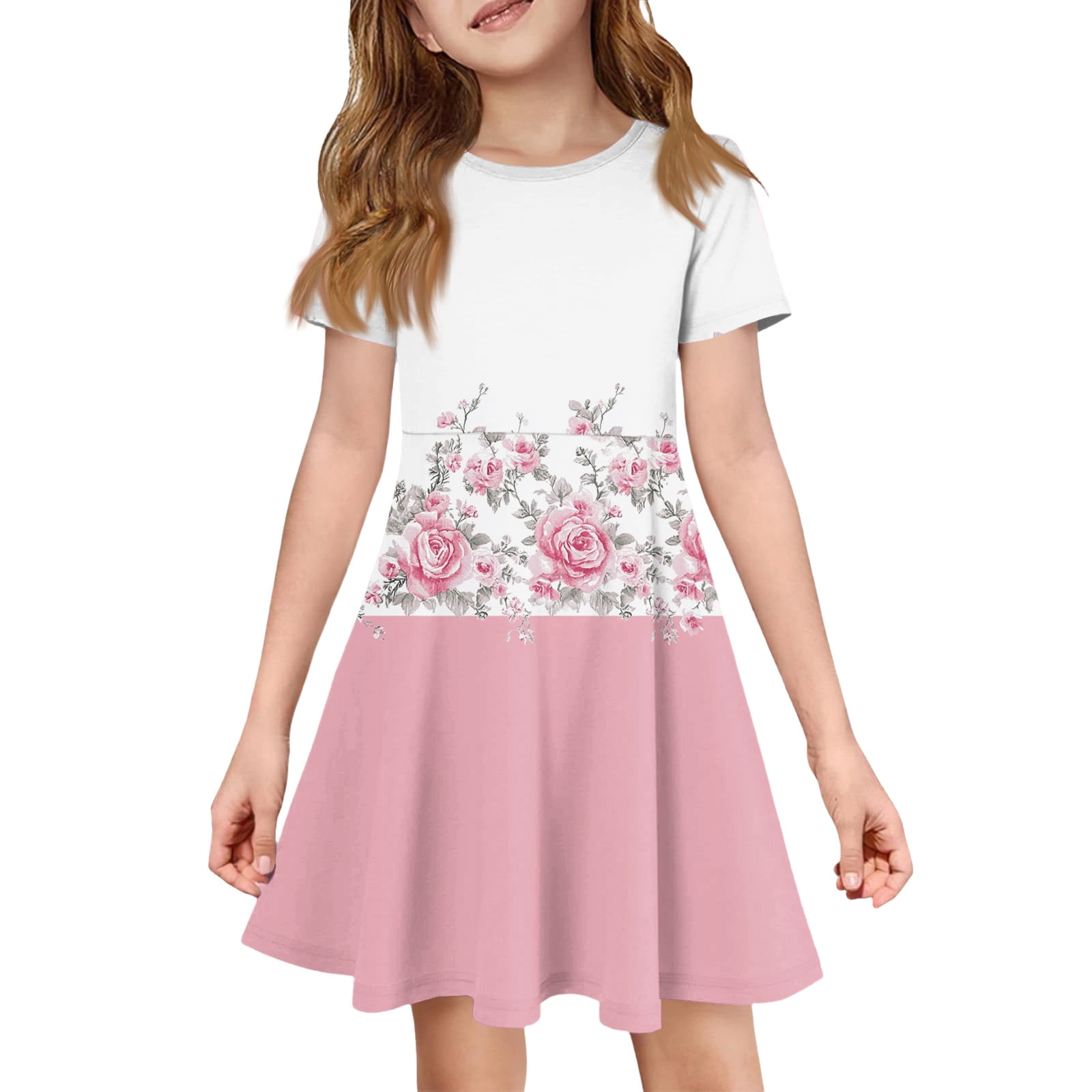 XADYUY Summer Dress for Girls 7-8 Casual A-Line Short Sleeve Midi Dress ...