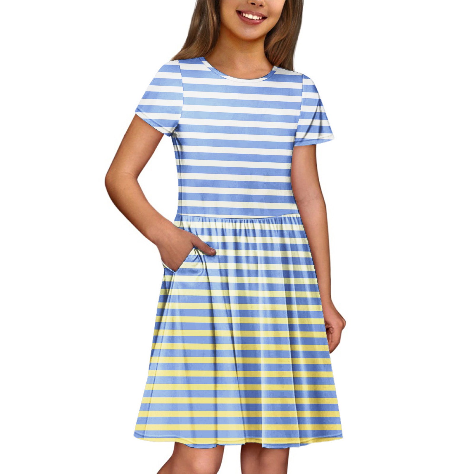 XADYUY Summer Dress for Girls 7-8 Casual A-Line Short Sleeve Striped ...