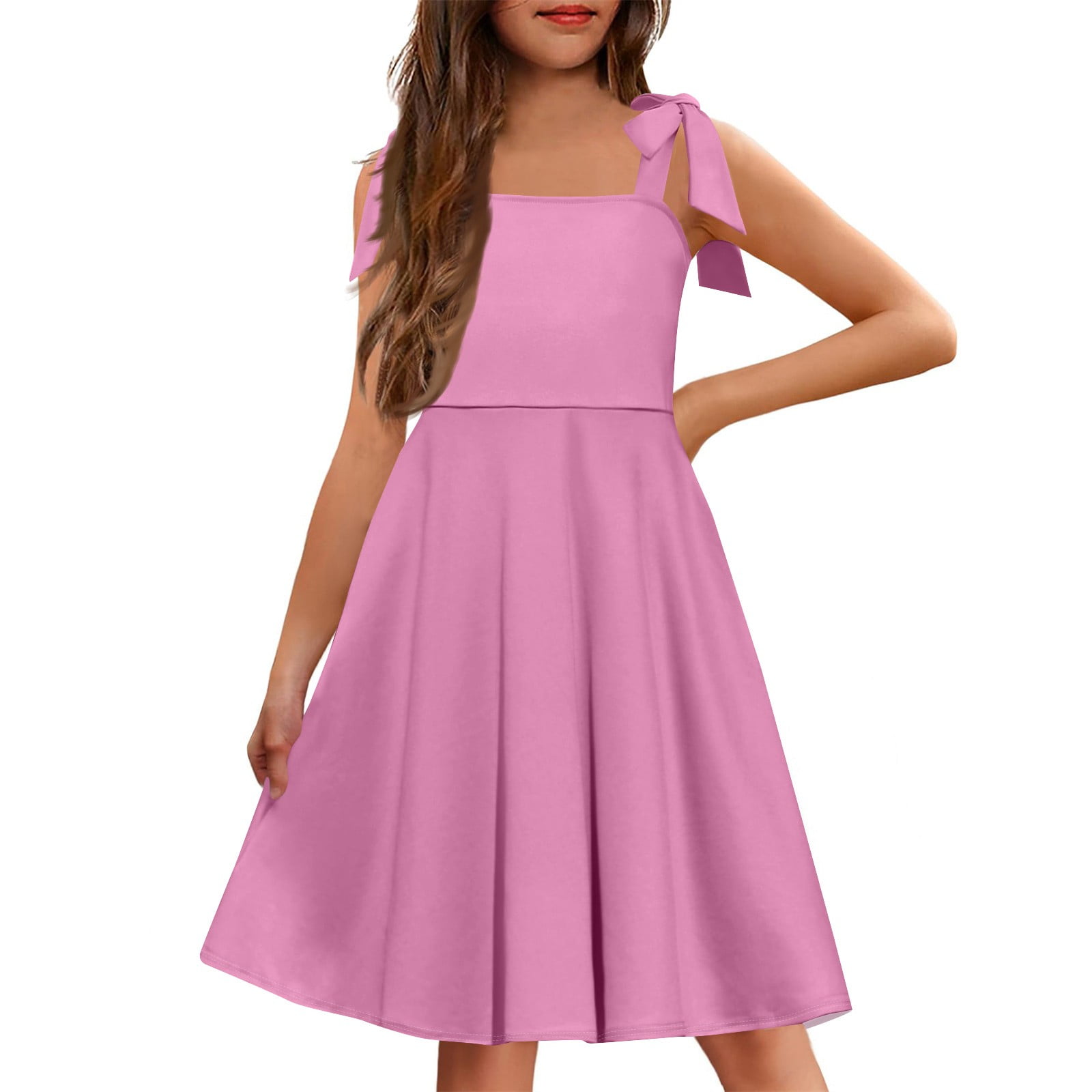 XADYUY Summer Dress for Girls 7-8 Casual Tie Shoulder Sleeveless Girls ...