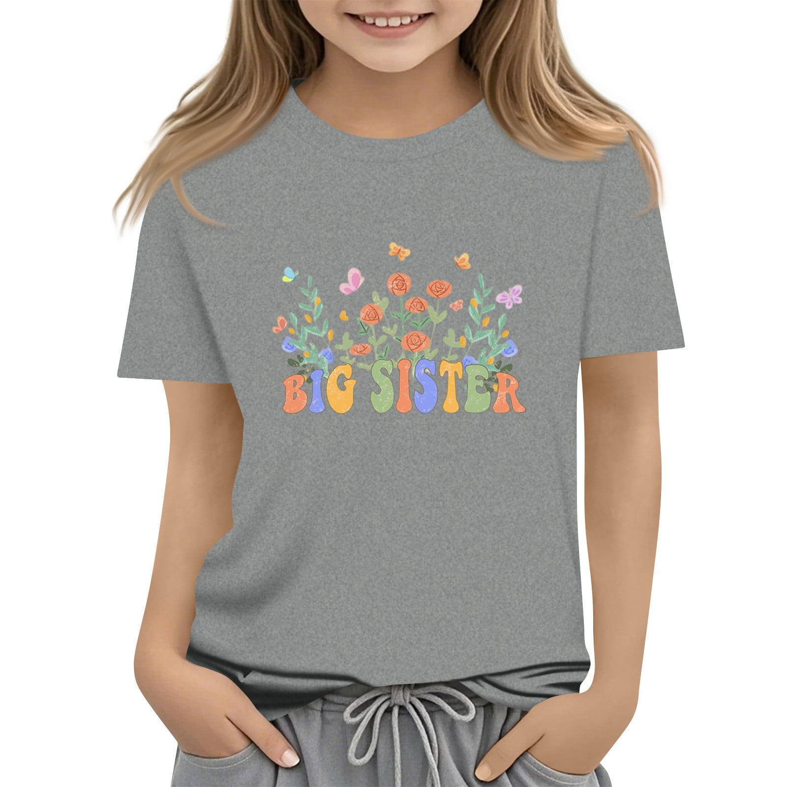 XADYUY Toddler Big Sister Tee Shirt Big Sis Shirt Cute BIG SISTER Floral Print Matching Sibling ...