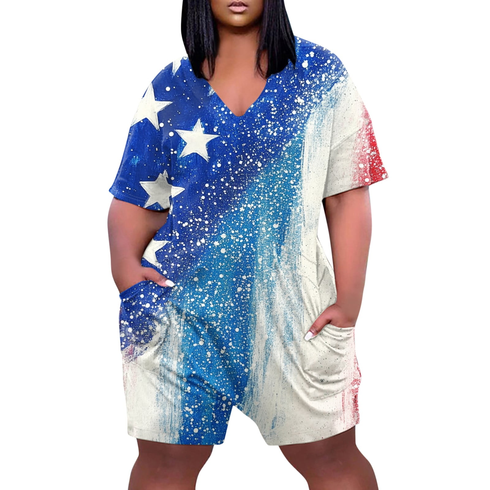 XADYUY Womens 4th Of July Jumpsuits 4x-5x V Neck Short Sleeve Jumpsuits ...