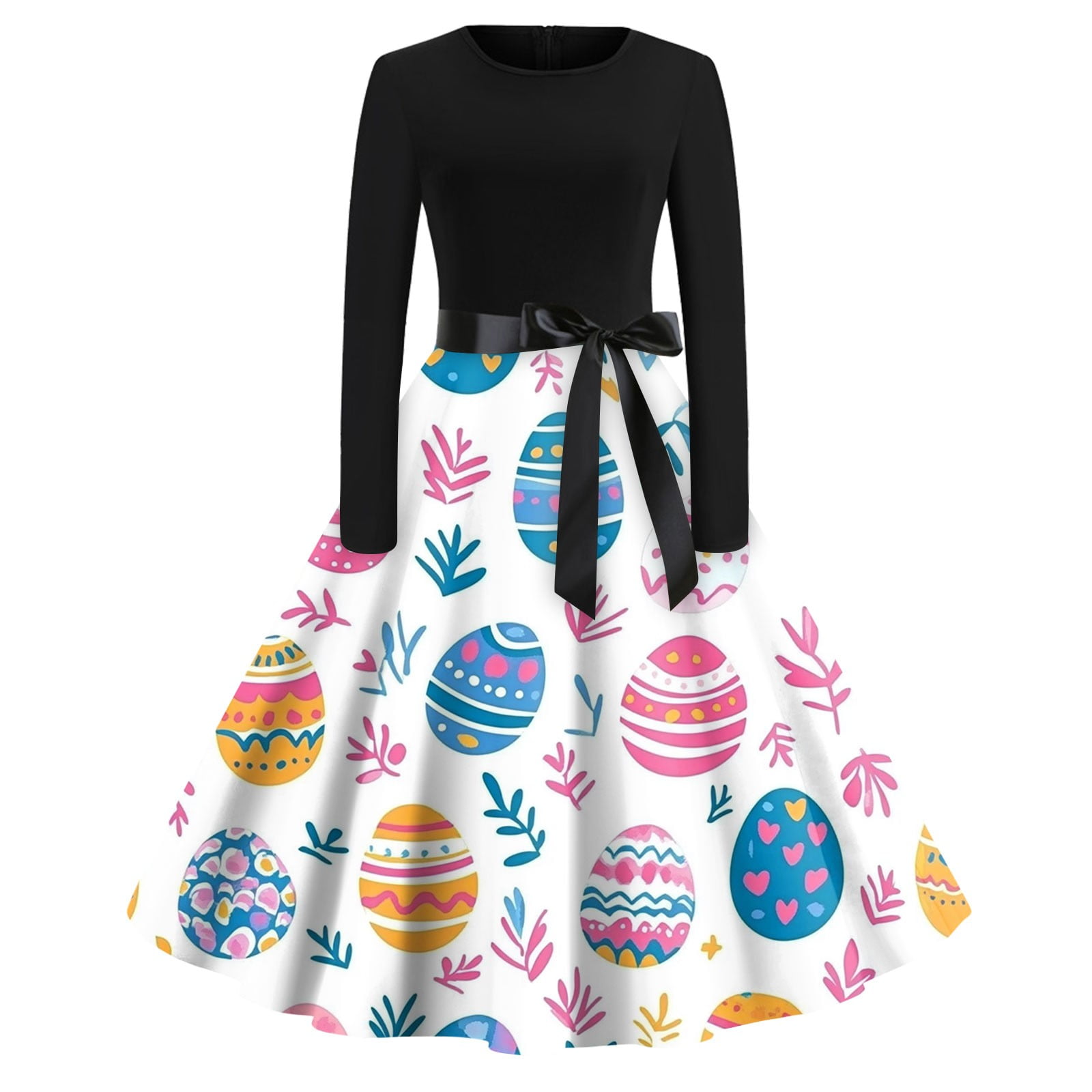 XADYUY Womens Easter Dress 2025 Eggs Hunt Bunny Print Dress Easter ...