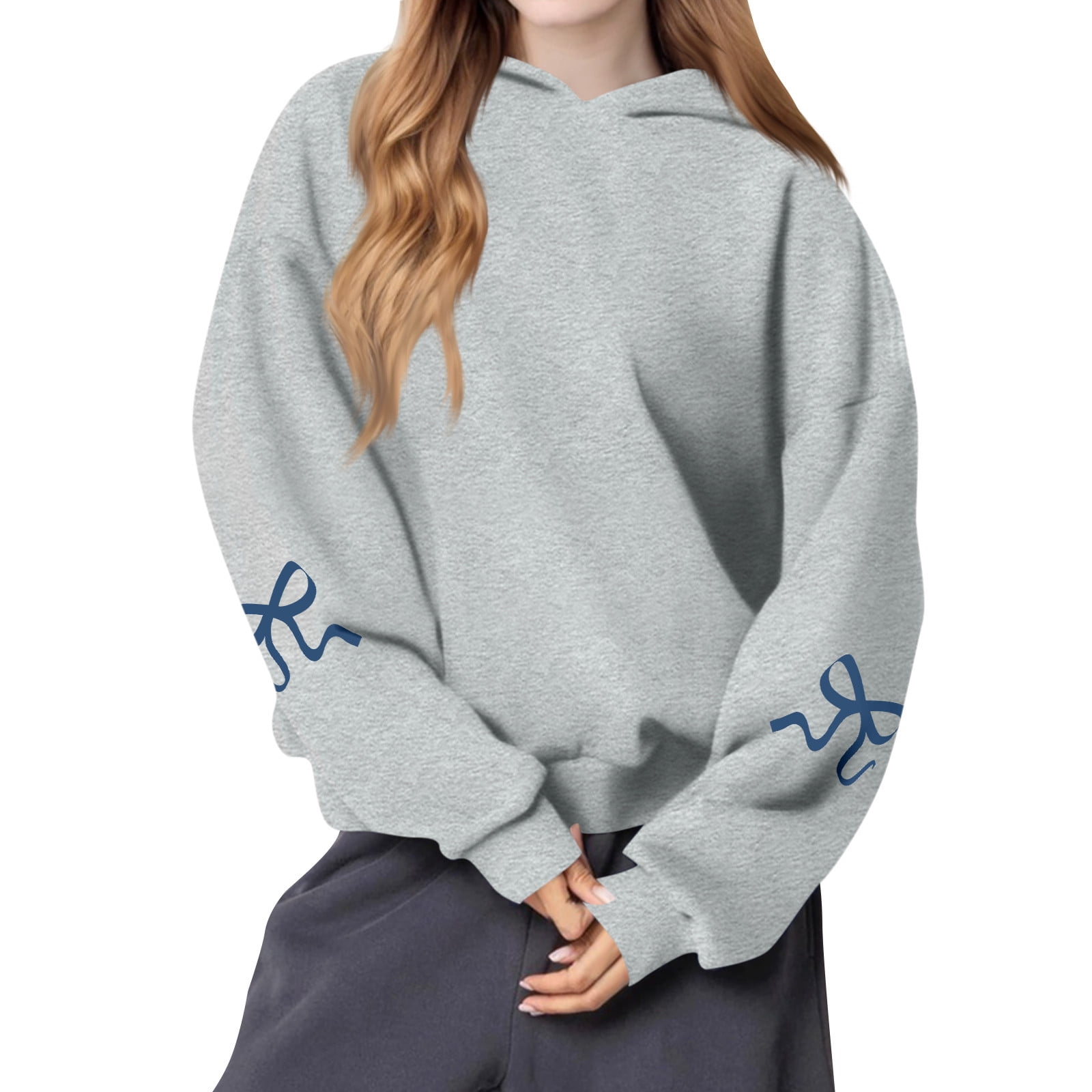 XADYUY Womens Oversized Hoodie Cute Bow Print Preppy Pullover Long ...