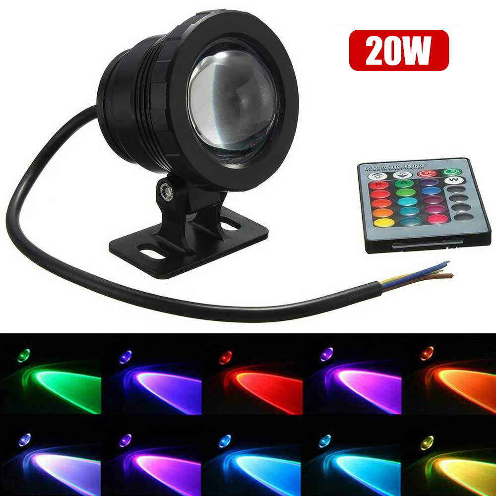 XAEIOW 20W Outdoor Fountain Pool Spotlight RGB Remote Control Black ...