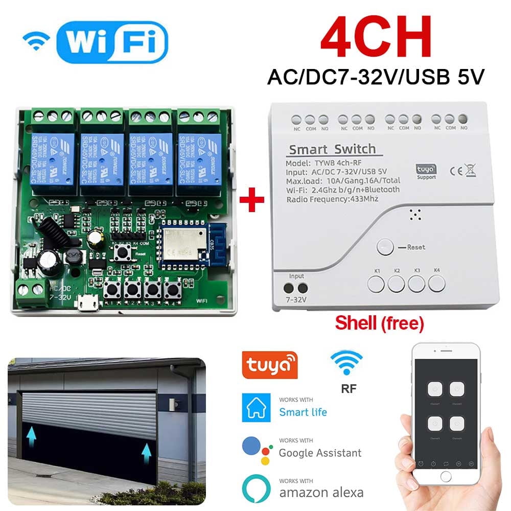 XAEIOW Tuya WiFi 4CH AC/DC7-32V Access Control Relay Module White with ...