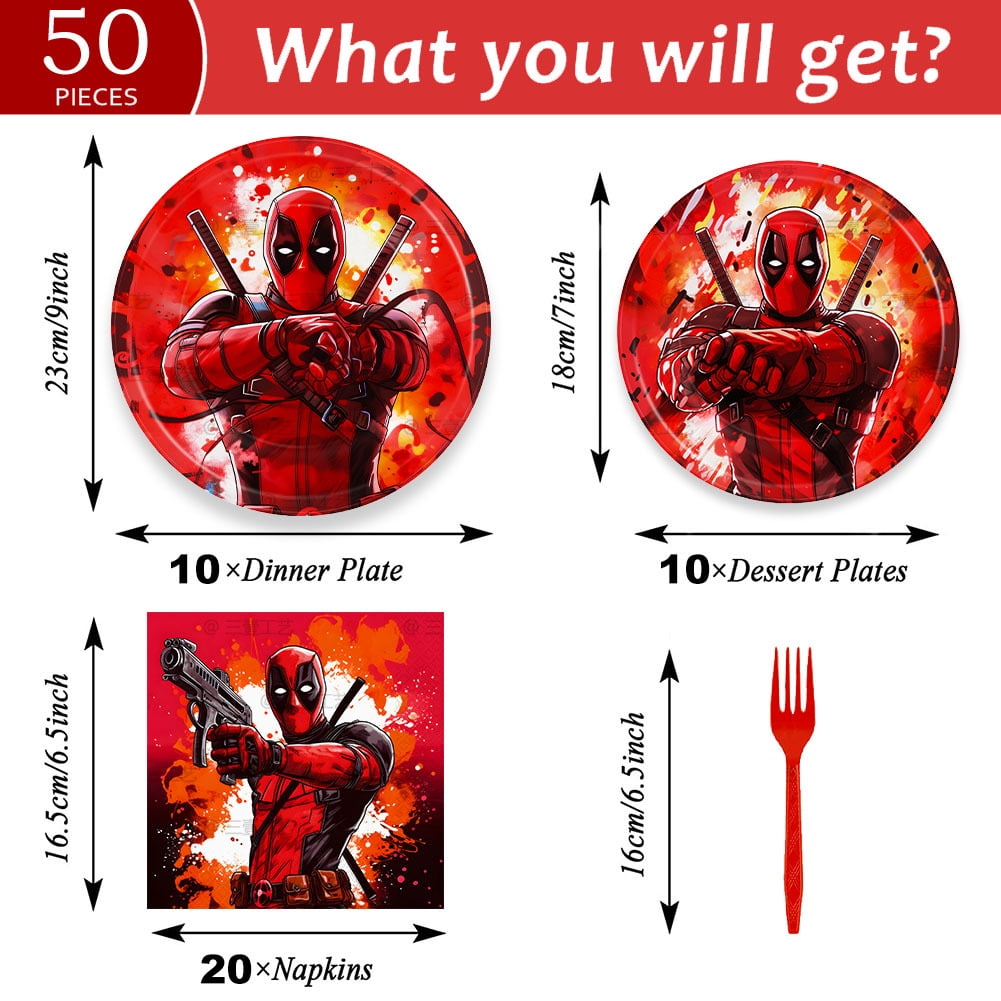 HELANHO Deadpool Birthday Party Supplies - 50pc Decoration Set with ...