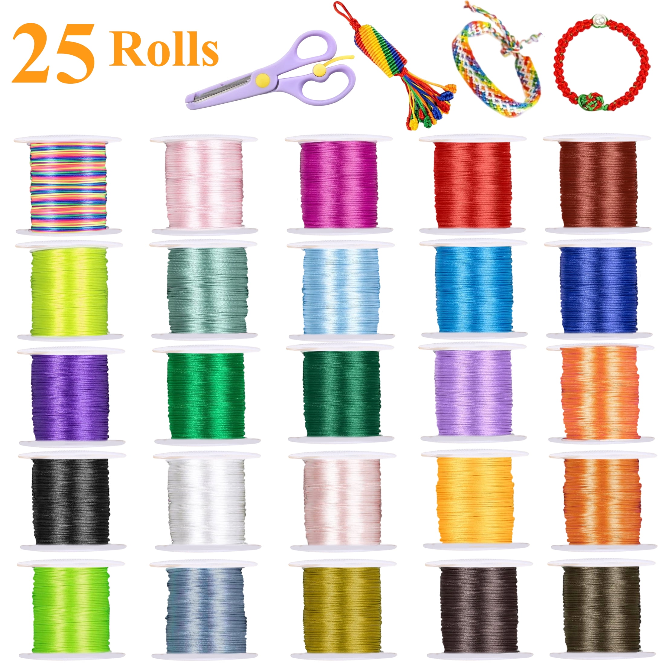 XALMERIQ 25 Rolls Nylon String for Bracelets, 0.8mm Chinese Knotting ...