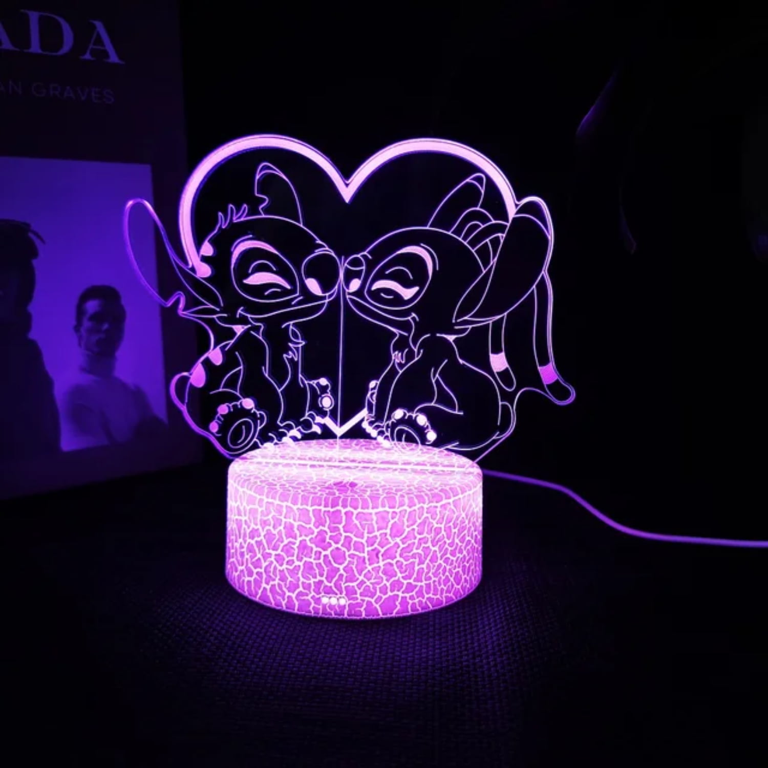 XAOCENH Ange & stitch 3D night light with colour changing acrylic rgb ...
