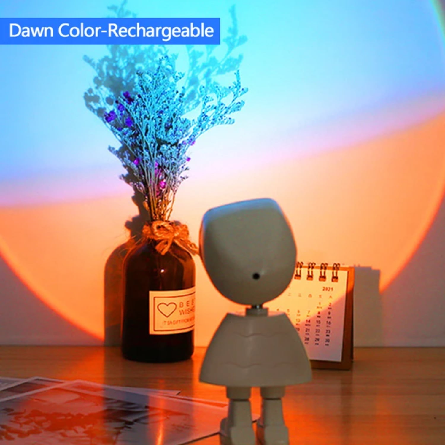 XAOCENH Colorful Rainbow Projection Battery Astronaut Robot Sun Lamp ...