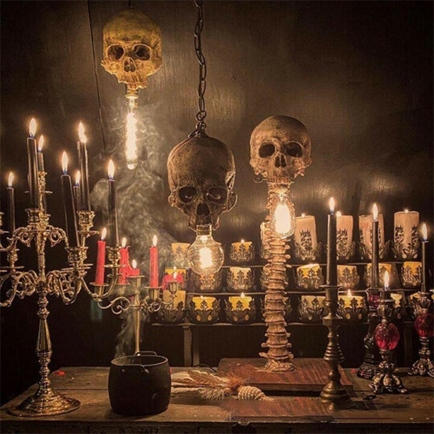XAOCENH Creepy and Spooky Halloween 3D Skeleton Skull Statue Table Lamp ...