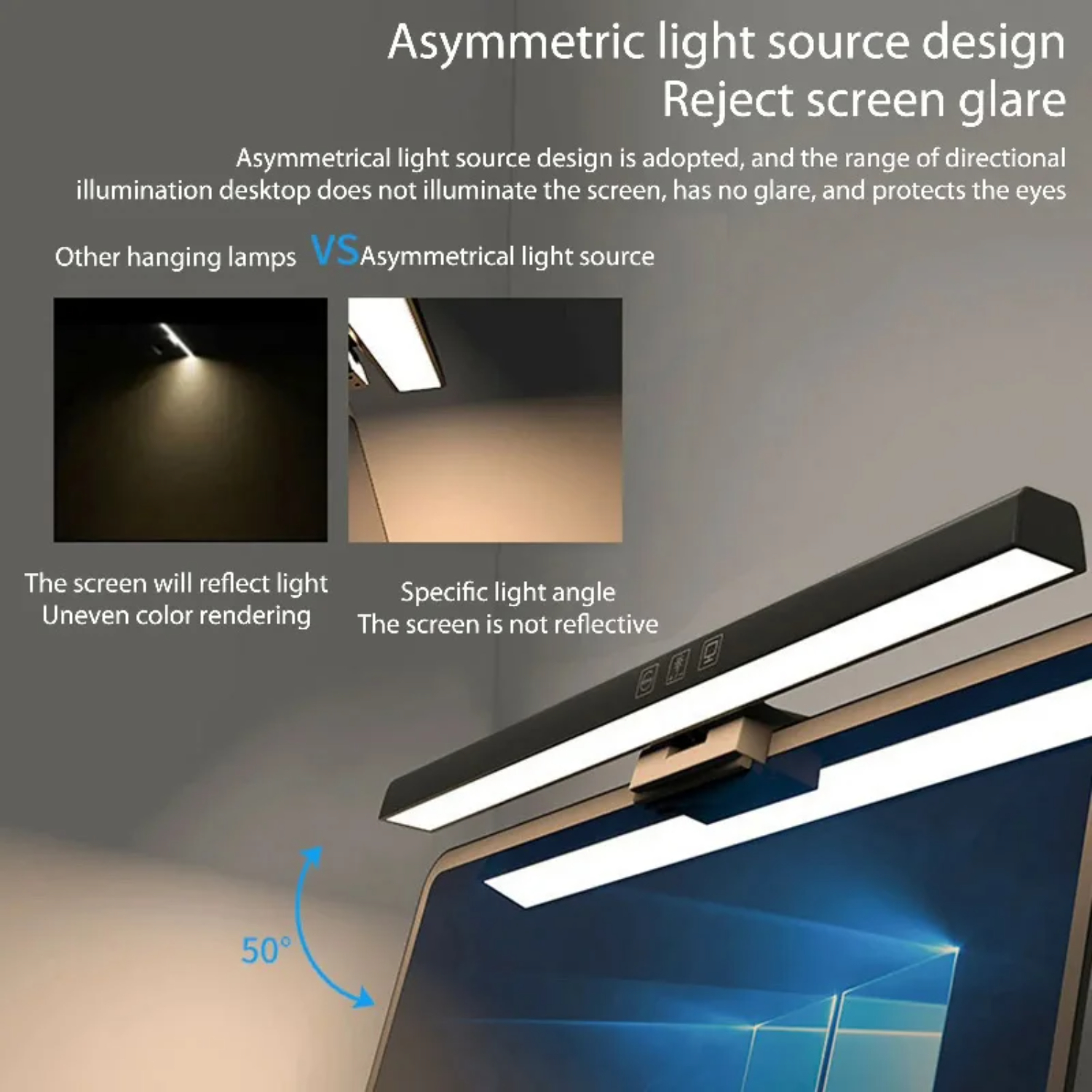 XAOCENH Eye-Care Desk Lamp 50/33cm Computer Monitor Light Stepless ...