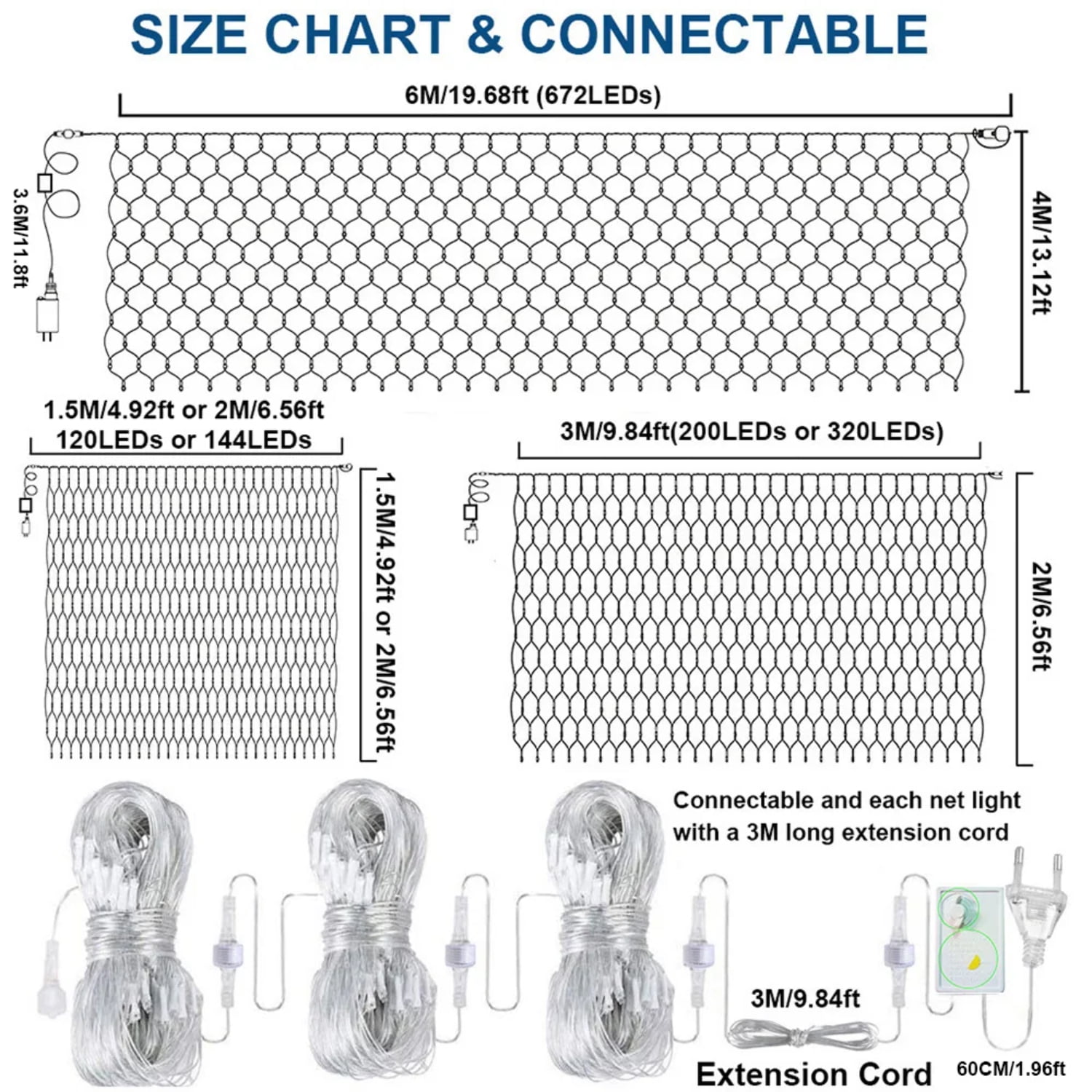 XAOCENH LED Net Mesh Lights Outdoor Christmas Fairy String Light 8 ...