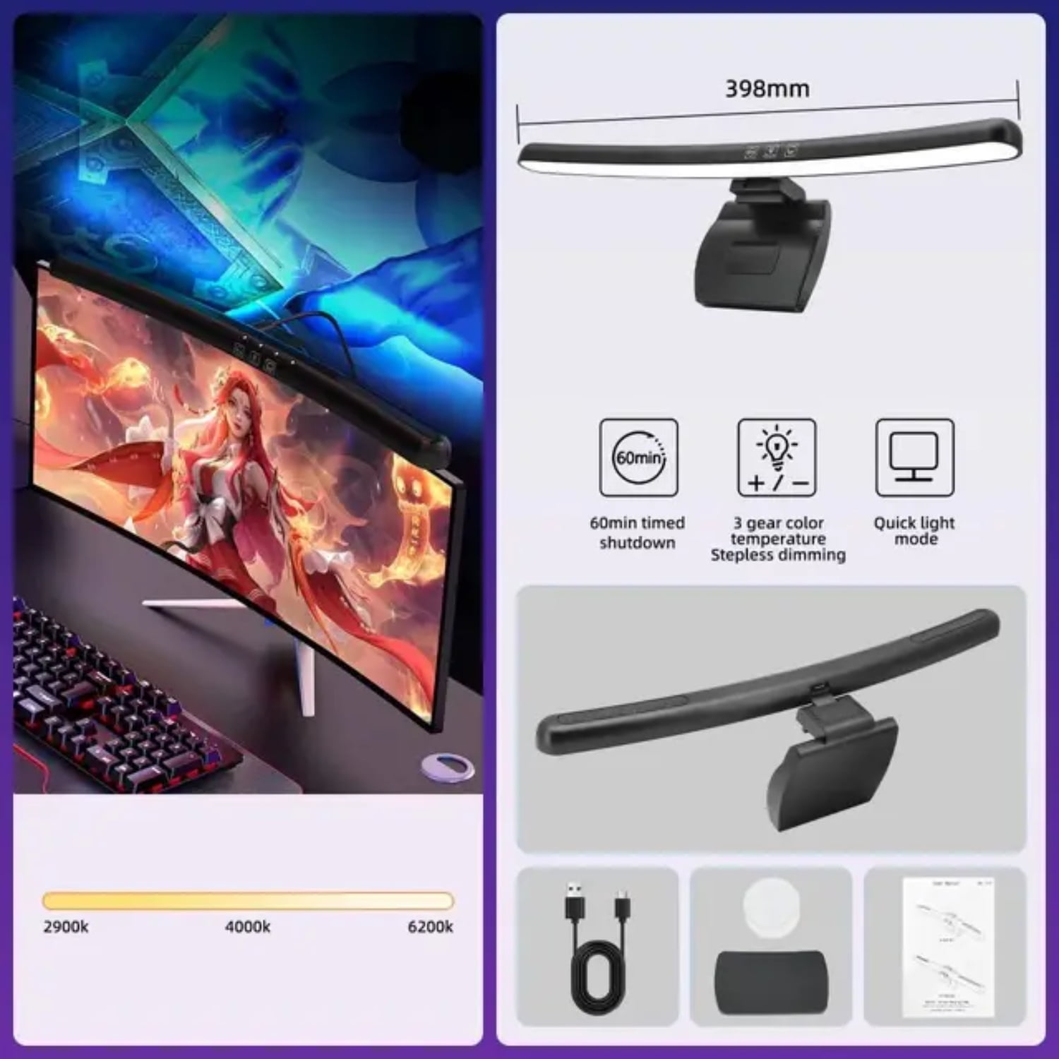 XAOCENH Led Monitor Lights RGB Dimmable Desk Lamps Hanging Computer ...