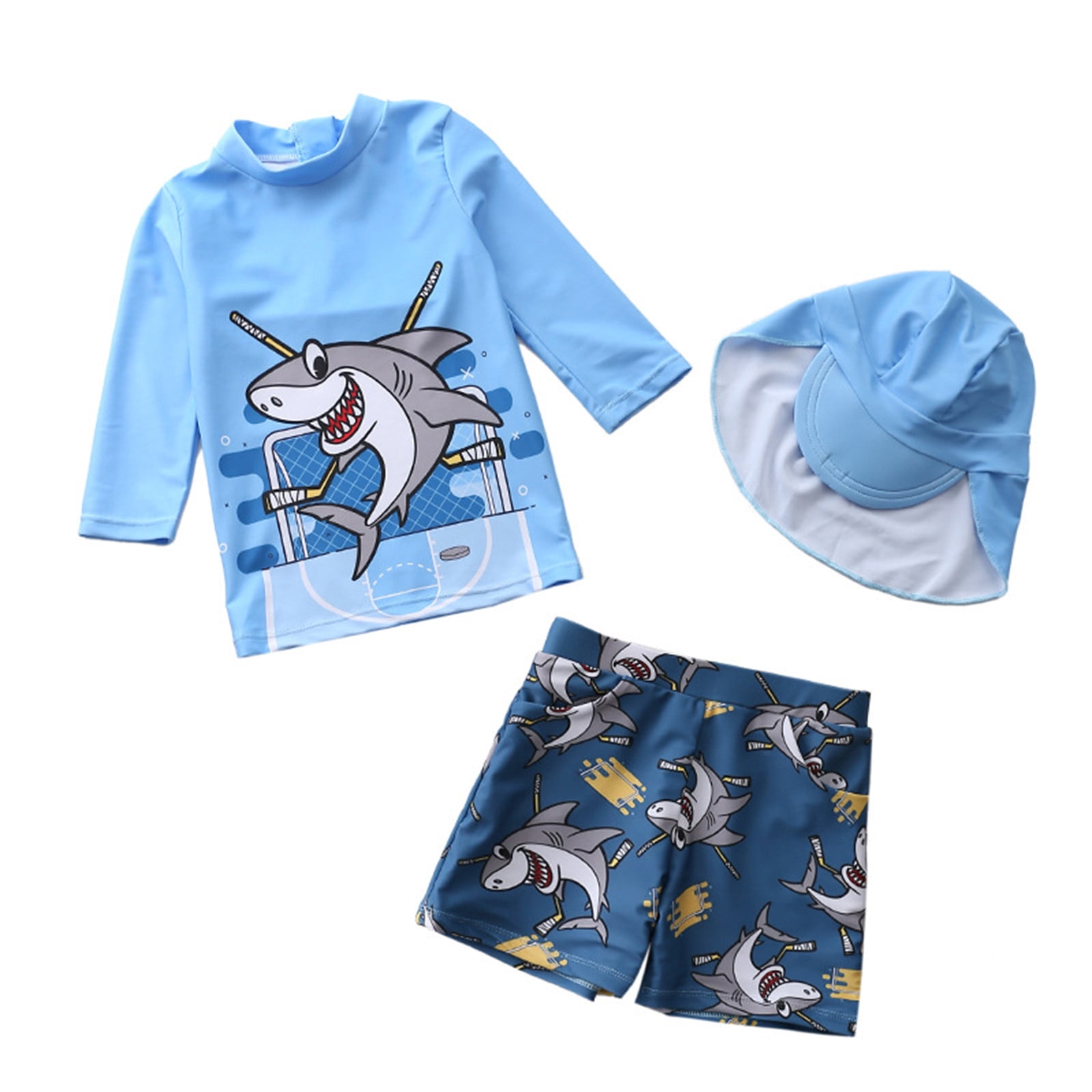 XAOFW Boy's Swimsuit Sets Cartoon Print Long Sleeve Swim Shirt And Swim ...