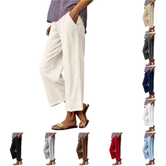 XAOFW Casual Linen Wide Leg Pants For Women Loose Fit High Waist ...