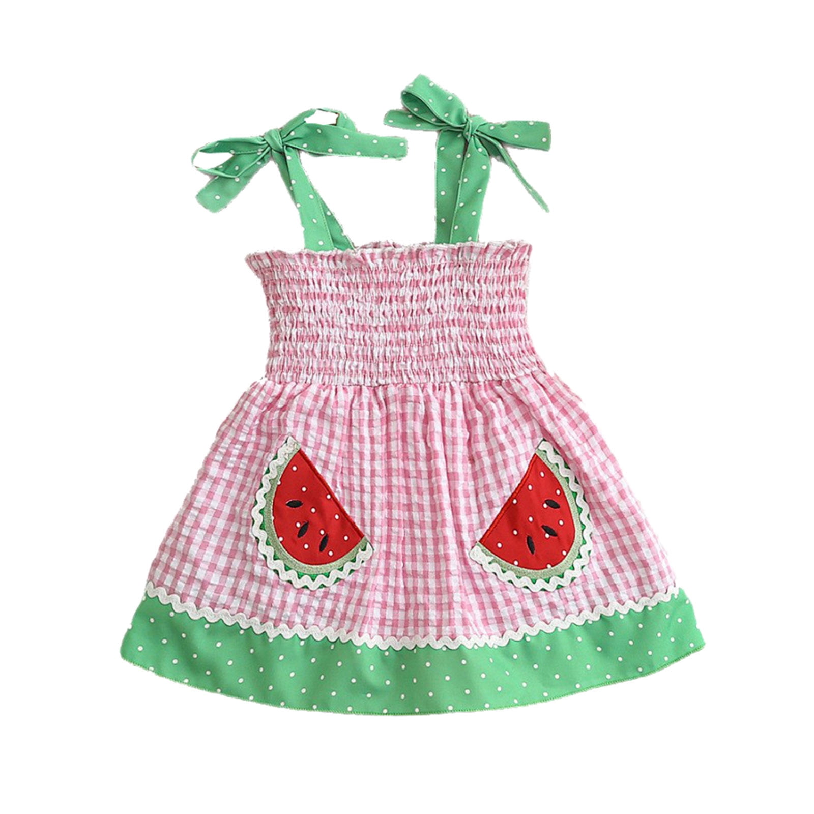 XAOFW Girl's Dresses Sleeveless Square Collar Watermelon Embroider Kids ...