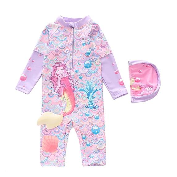 XAOFW Girl's One-Piece Swimsuits Cute Cartoon Long Sleeve Crewneck Rash ...