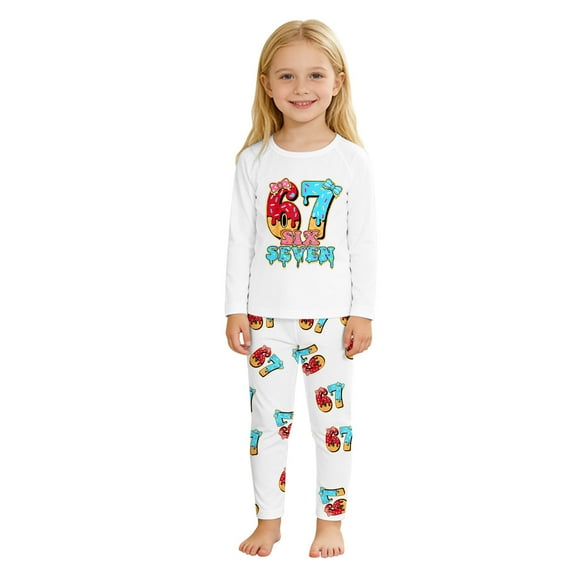 XAOFW Girl's Outfit Sets Long Sleeve Crewneck 67 Number Print T-Shirts ...