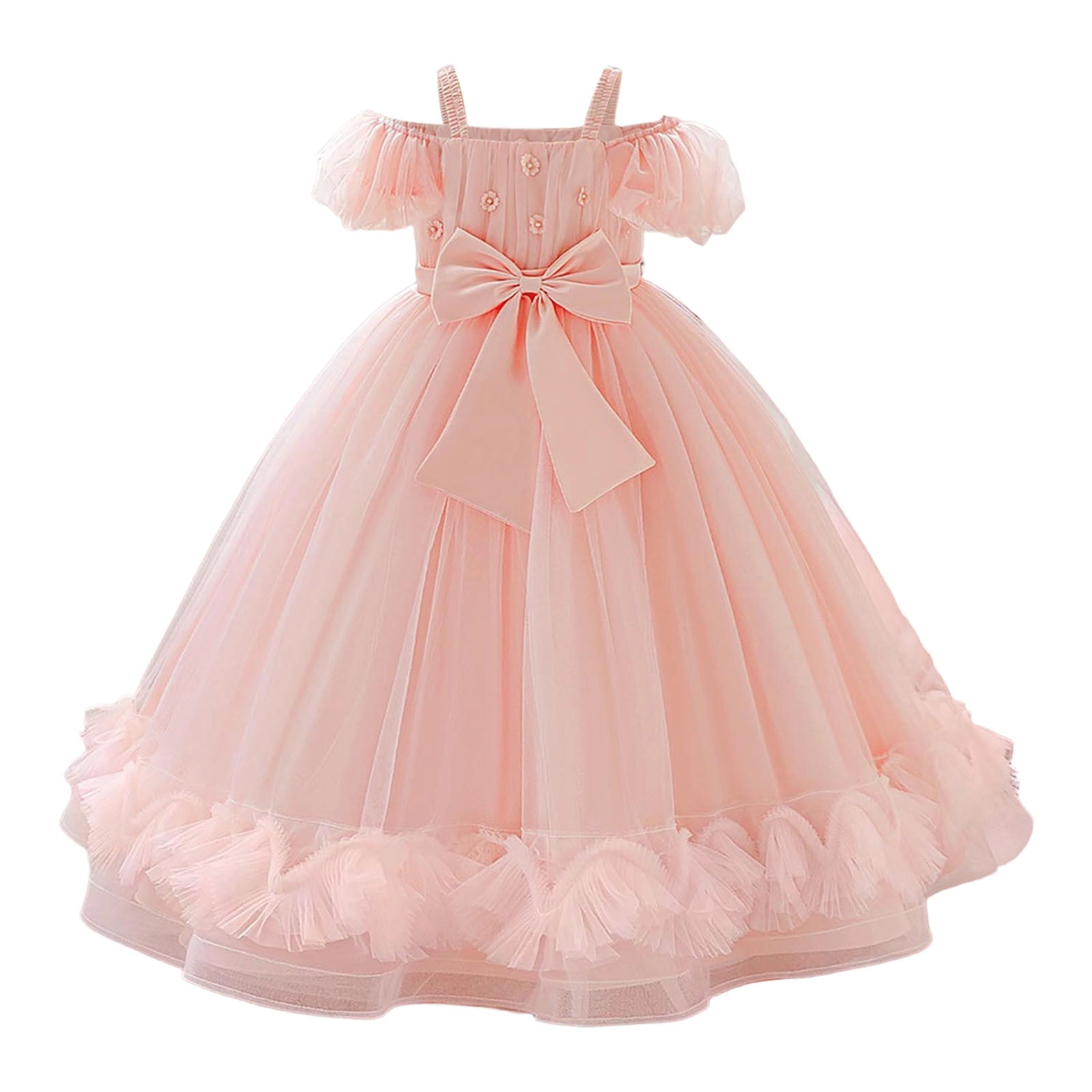 XAOFW Girls Dresses Child Pageant Floral Print Mesh Ball Gown Puff ...