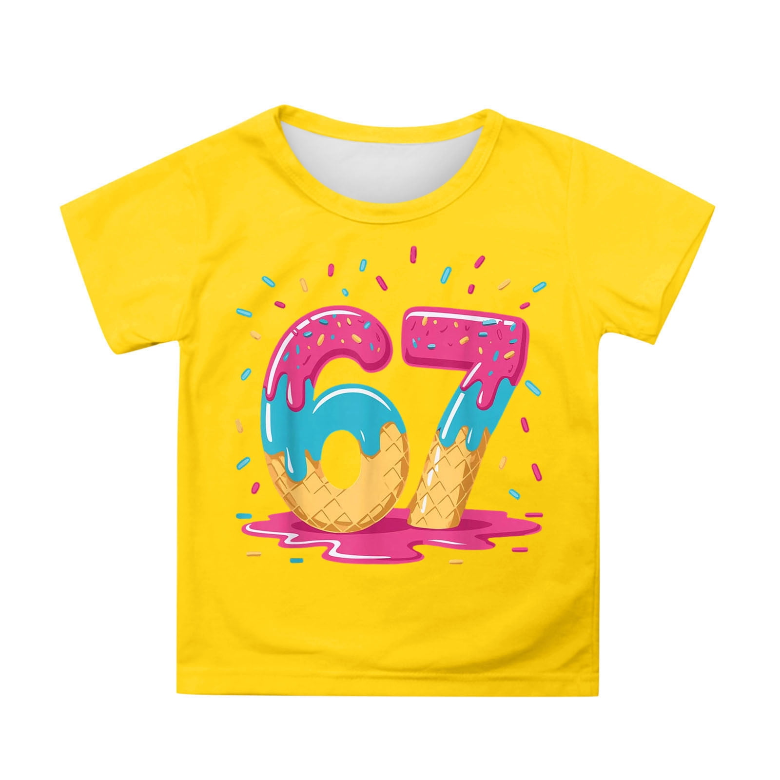 XAOFW Kids 6 7 T-Shirt Boys Ice Cream Number Print Cool Graphic Short ...