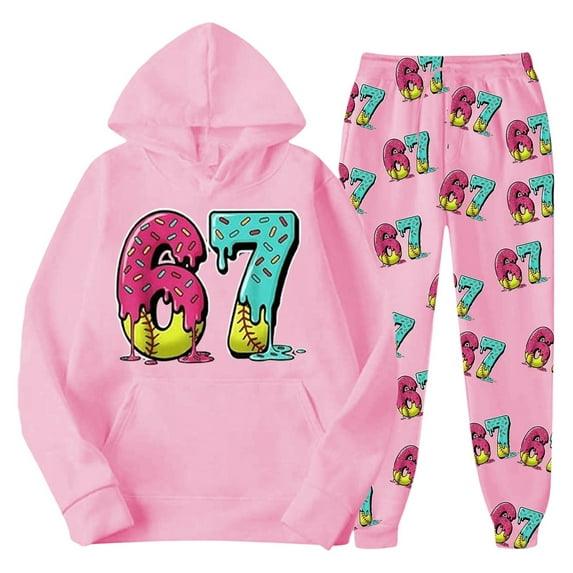 XAOFW Kids Sets 6 7 Number Prints Hoodie Jogger Two Piece Girls Boys ...