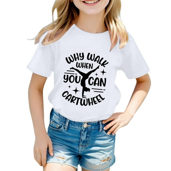 XAOFW Kids T-Shirts Children Dancing Letter Print Short Sleeve Crew ...