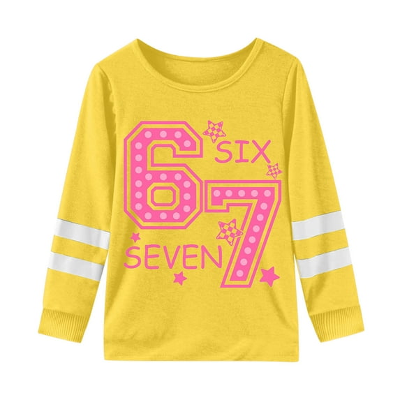 XAOFW Kids T-Shirts Stars 6 7 Number Print Girls Long Sleeve Crew Neck ...